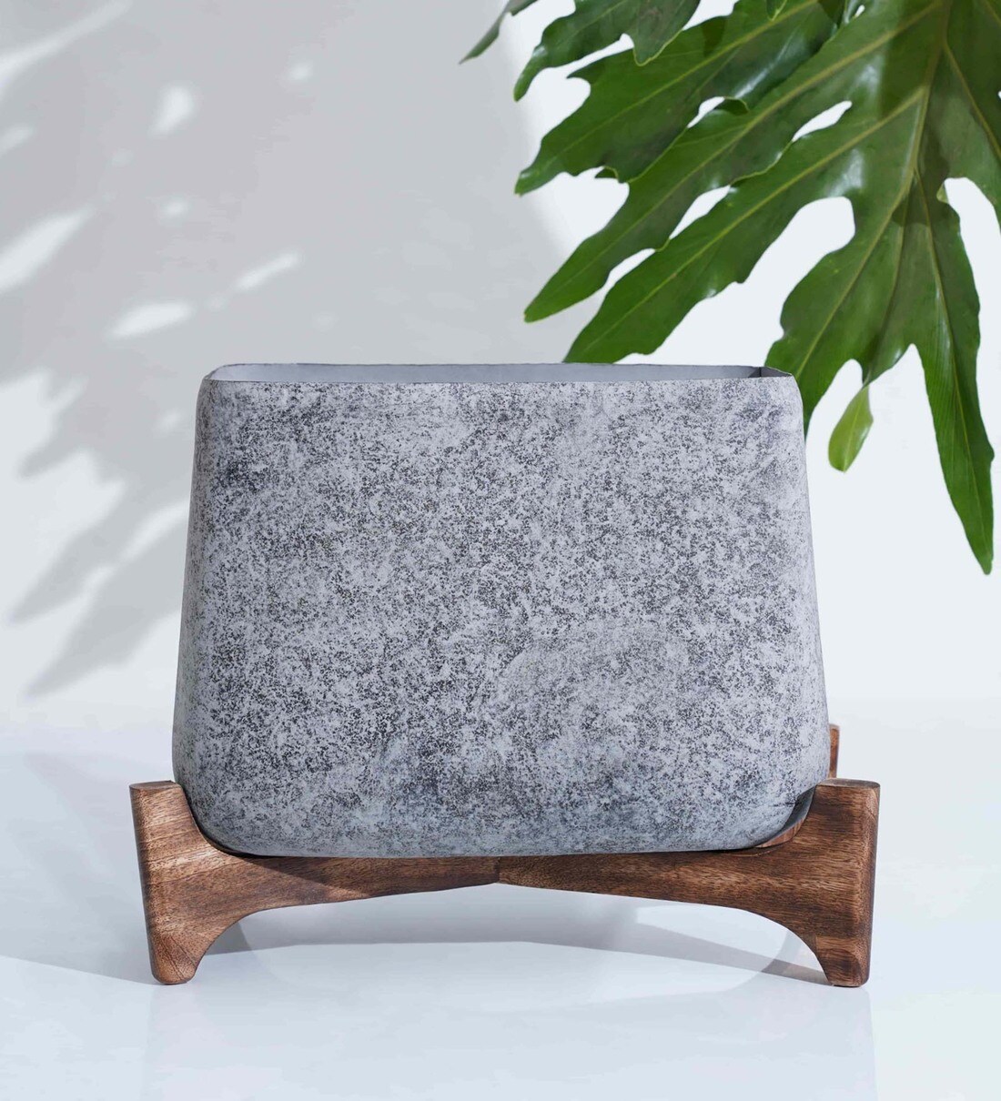 Buy Rectangular Slate Grey Colour Metal & Wood Desk Planter With Stand ...