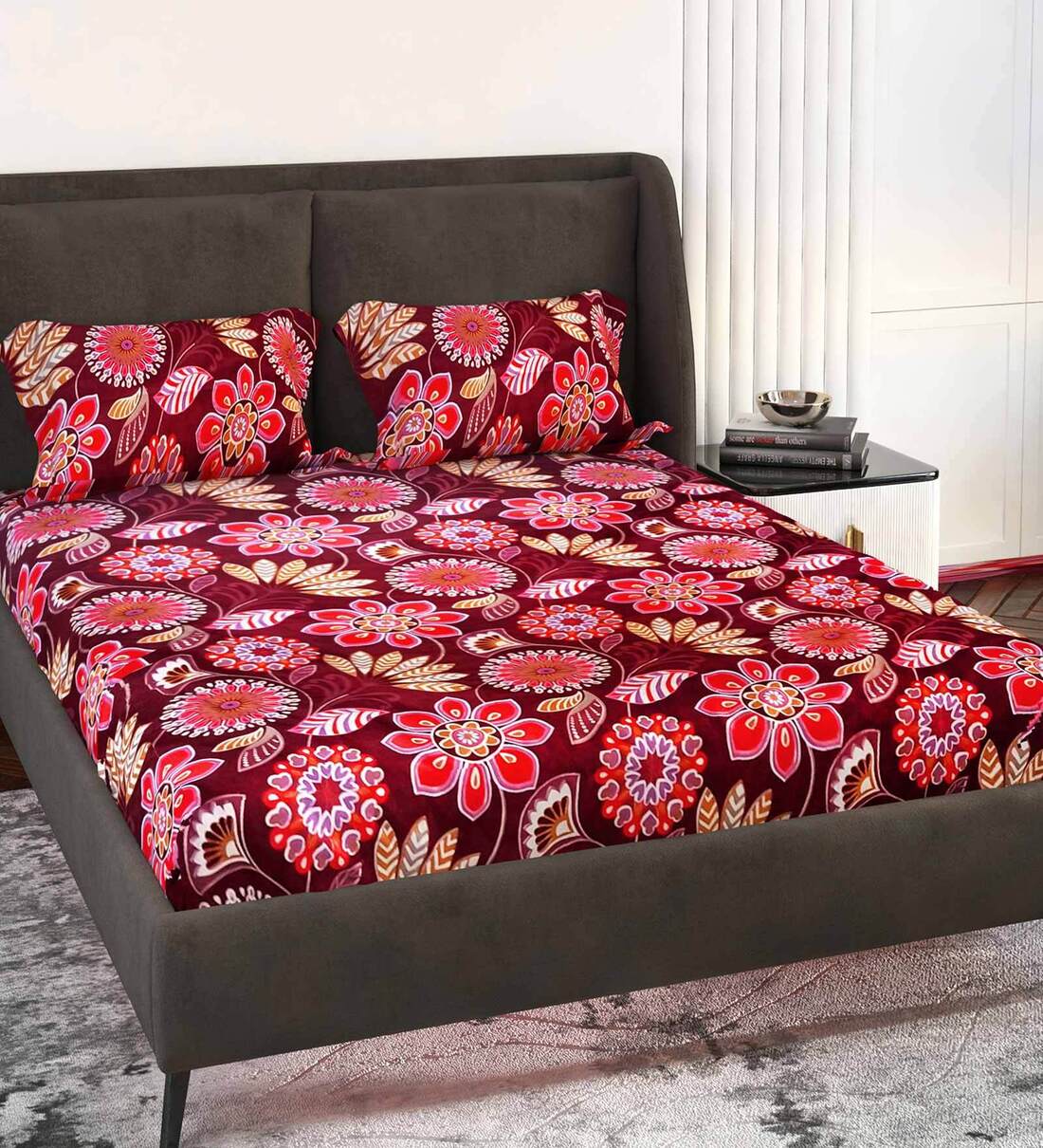Buy Red 180 TC 100 % Cotton Double Bedsheet With 2 Pillow Covers by LABHAM at 65% OFF by LABHAM ...