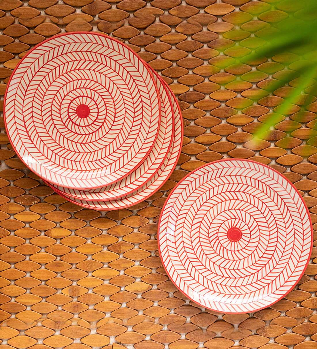 Buy Chevrons 10 Inch Red Ceramic (Set of 4) Dinner Plate at 34% OFF by ExclusiveLane | Pepperfry