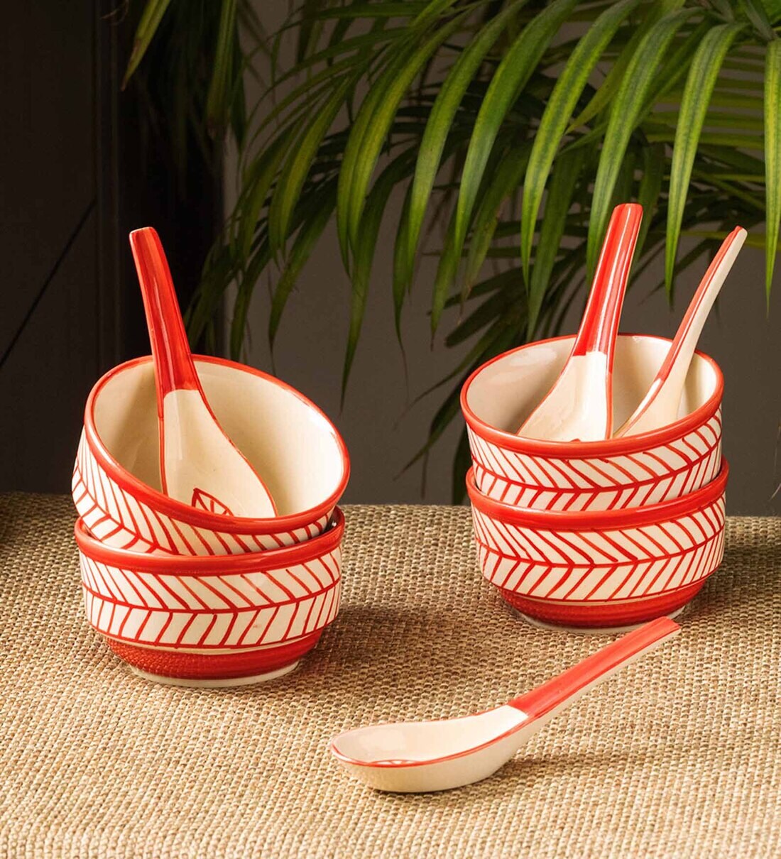 Buy Chevrons 250ml Red Ceramic (Set of 8) Dinner Bowl at 47% OFF by ExclusiveLane | Pepperfry