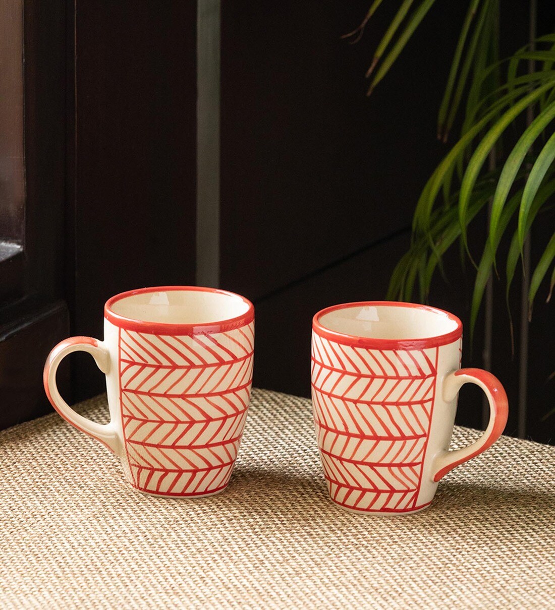 Buy Chevrons 260ml Red & White Ceramic (Set of 2) Coffee Mug at 61% OFF by ExclusiveLane | Pepperfry