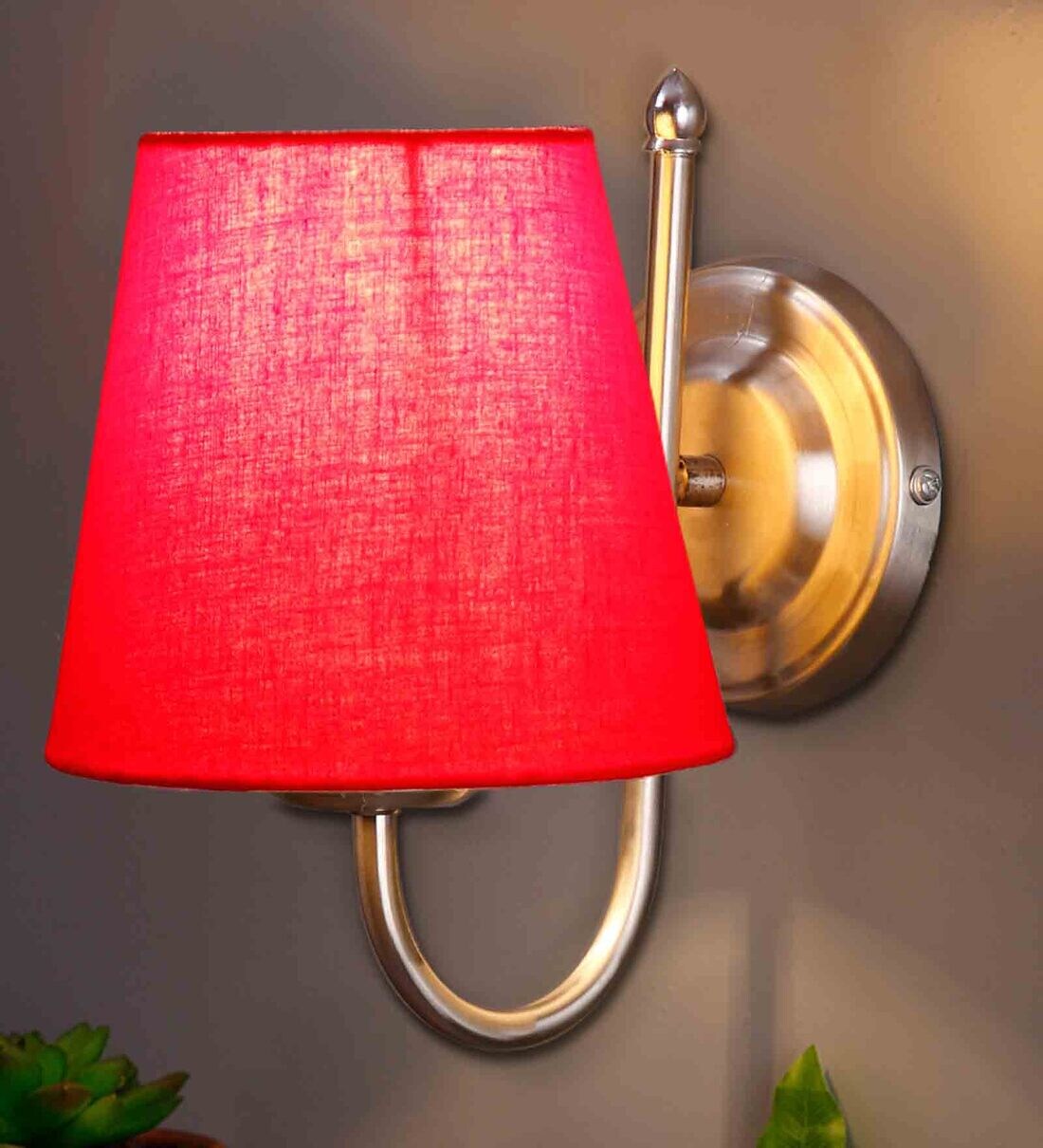 Buy Red conical cotton wall mounted lamp with Steel Base By New Era at ...
