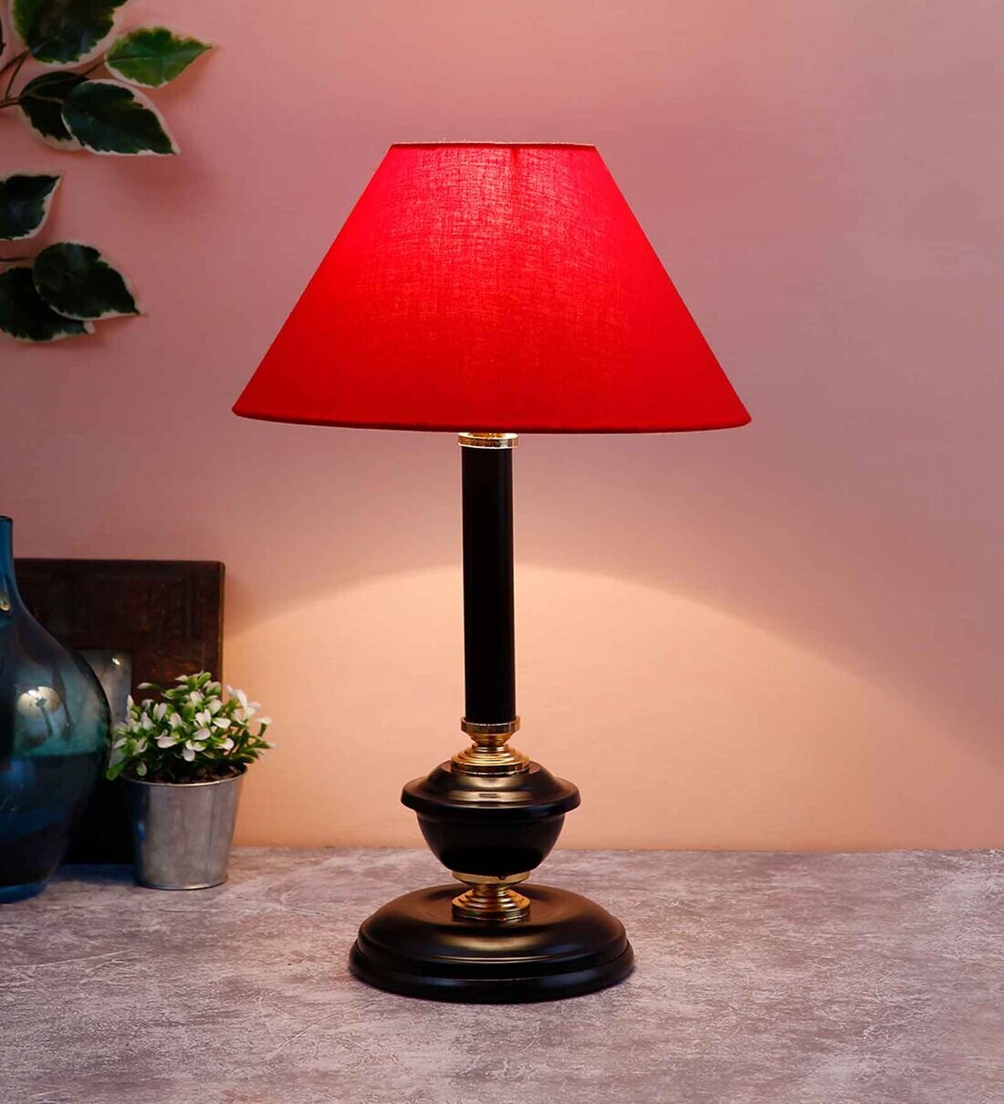 Buy Red Cotton table lamp with black base at 11% OFF by New Era | Pepperfry