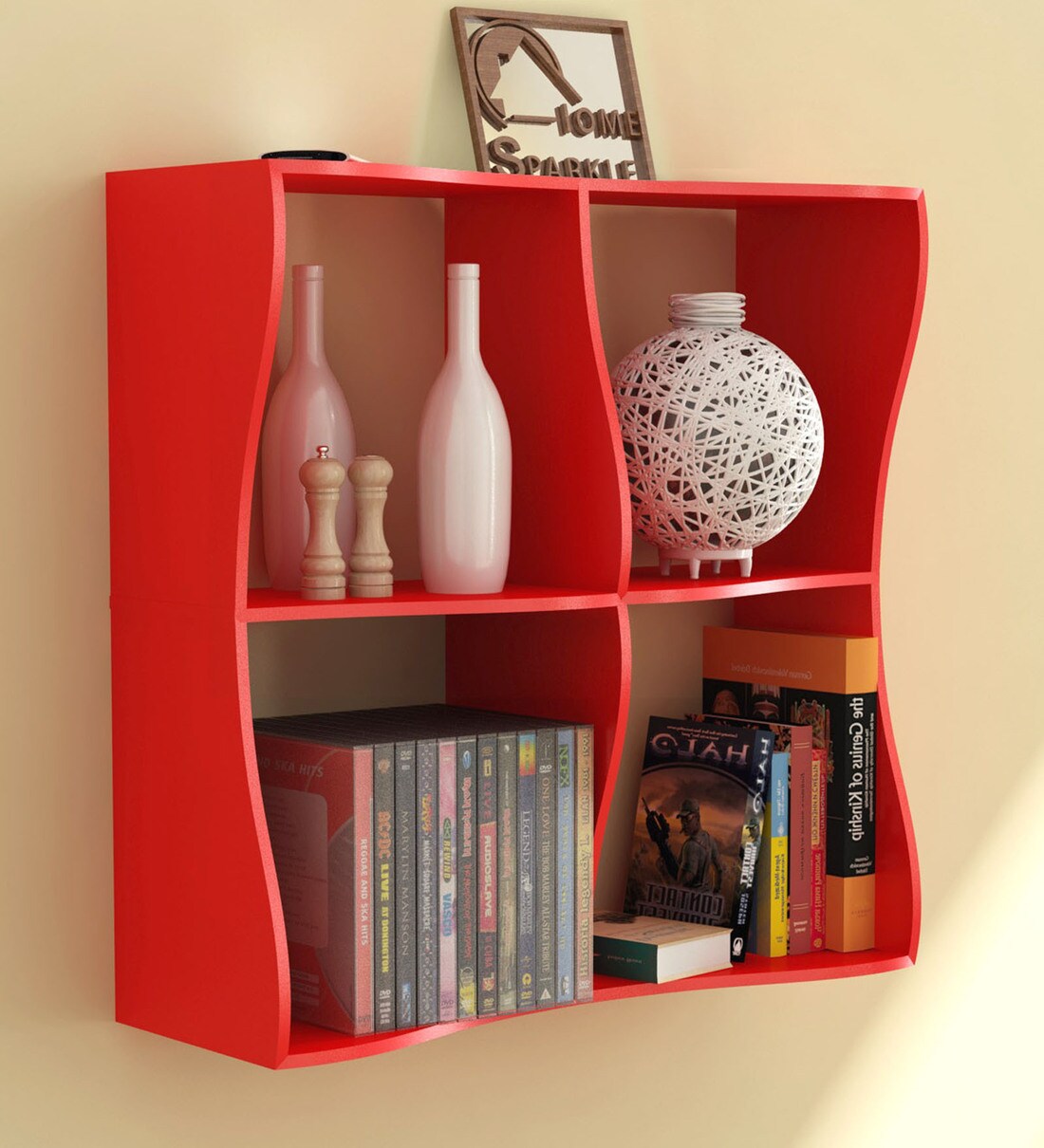 Buy Engineered Wood Wave Wall Shelf in Red Colour by Home Sparkle ...