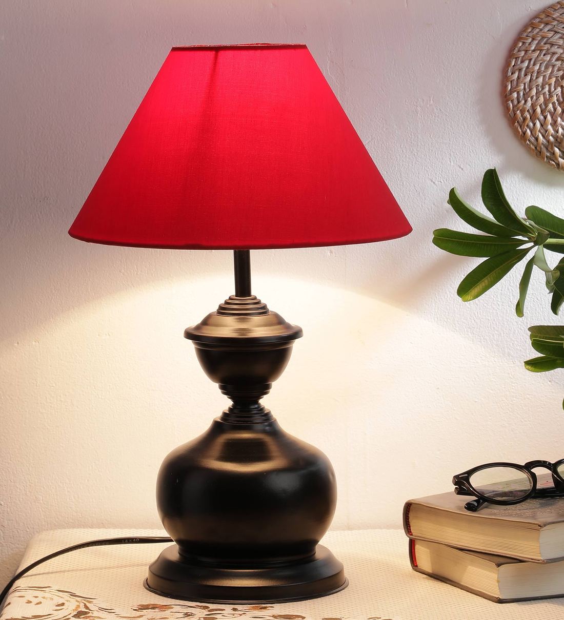 Buy Red Fabric Shade Table Lamp with Black Base by Tu Casa at 30% OFF ...