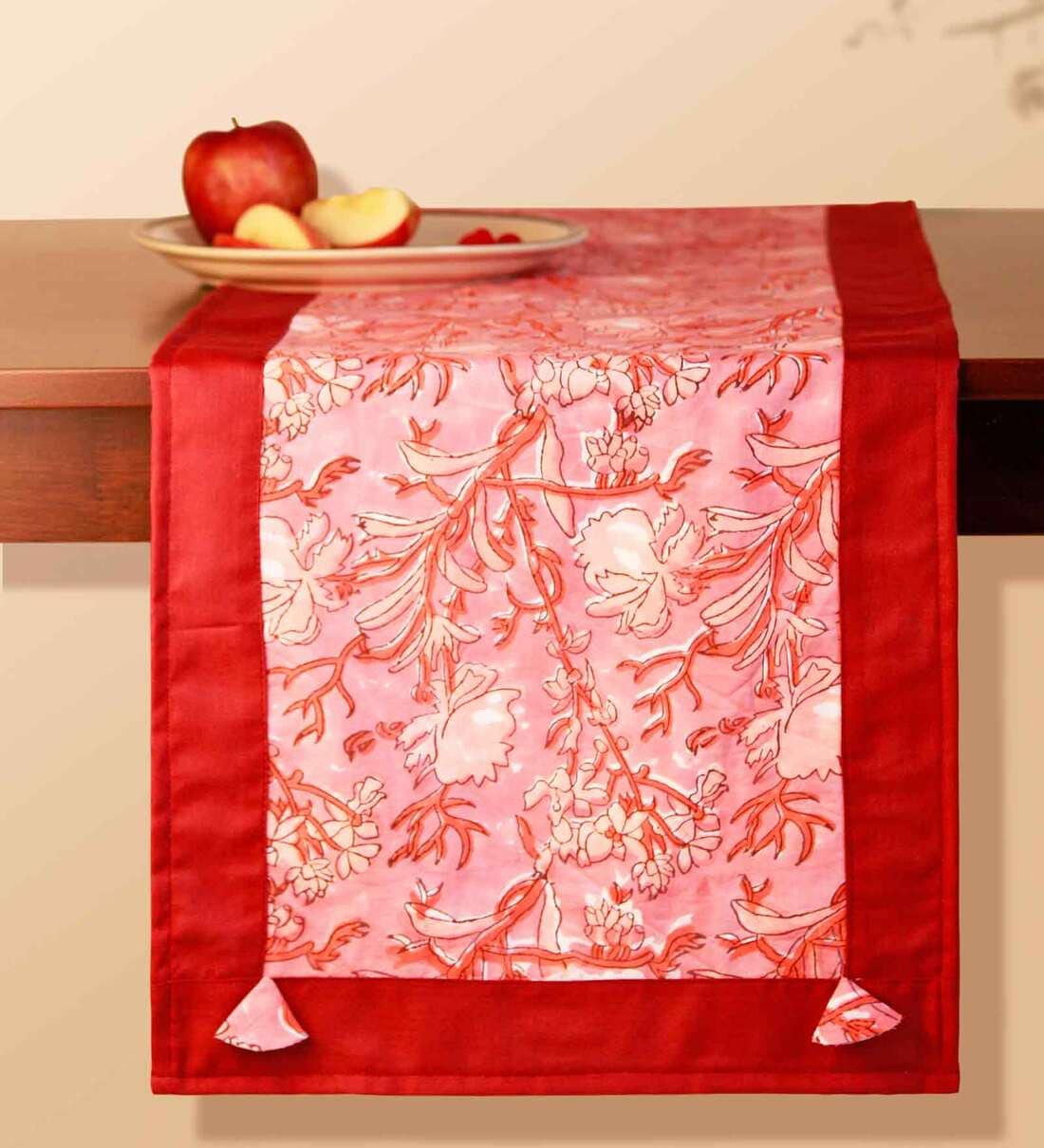 Buy Red Floral Cotton 72X14 Inches Table Runner by Fundane Studio at 30 ...