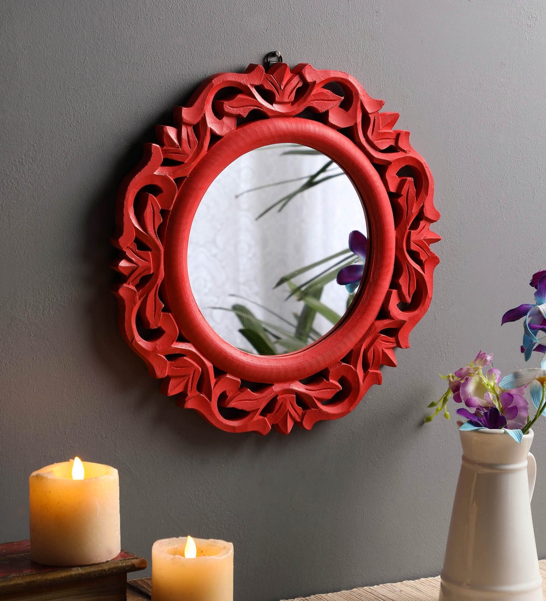 Buy Red Mango Wood Advanced Decorative Mirror at 5% OFF by The Urban ...