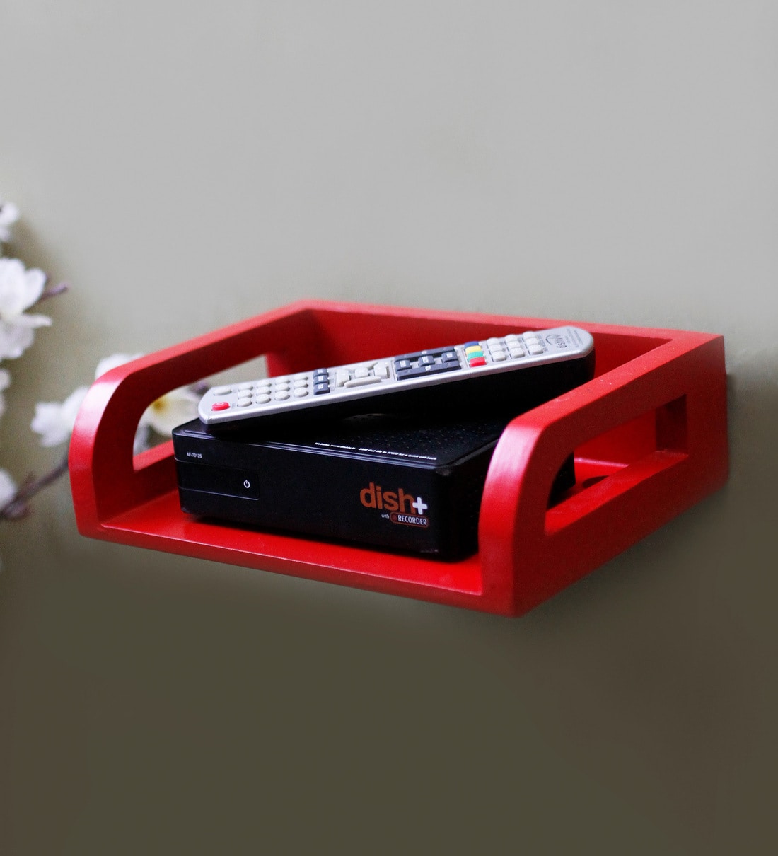 Buy Engineered Wood Wall Mounted Set Top Box Holder in Red Colour by ...