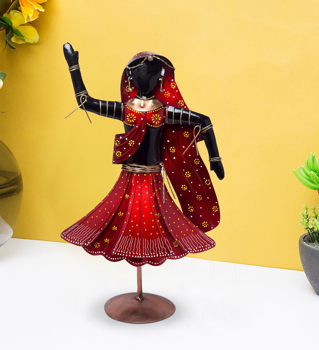 Buy Red Metal Dancing Lady Figurine By Golden Peacock Online - Human ...