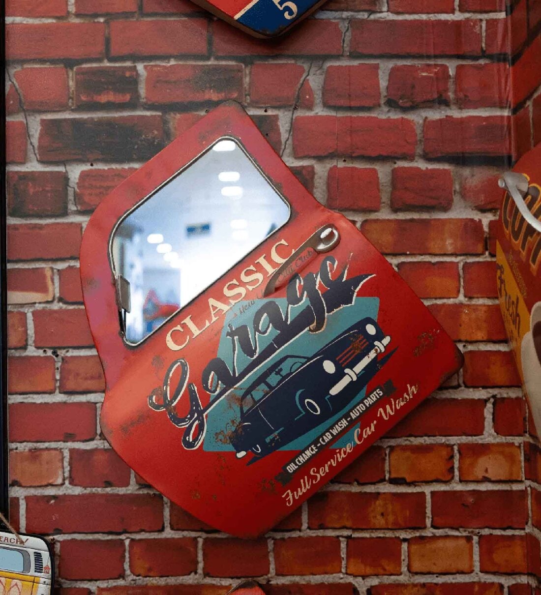 Buy Red Metal Retro Car Door With Mirror - Classic Garage Wall Decor at ...