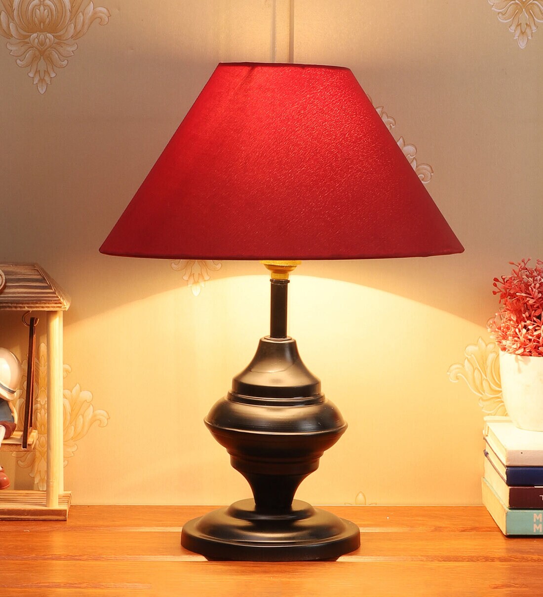 Buy Hamilton Red Fabric Shade Night Lamp With Metal Base at 39% OFF by ...