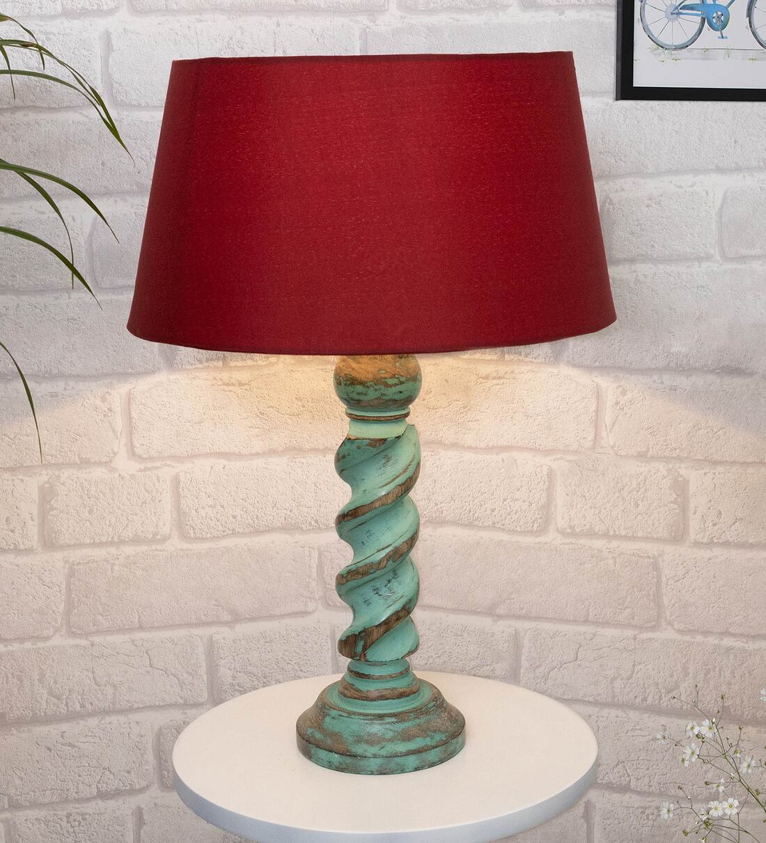 Buy Red Shade Table Lamp With Wooden Base By Homesake at 73% OFF by ...