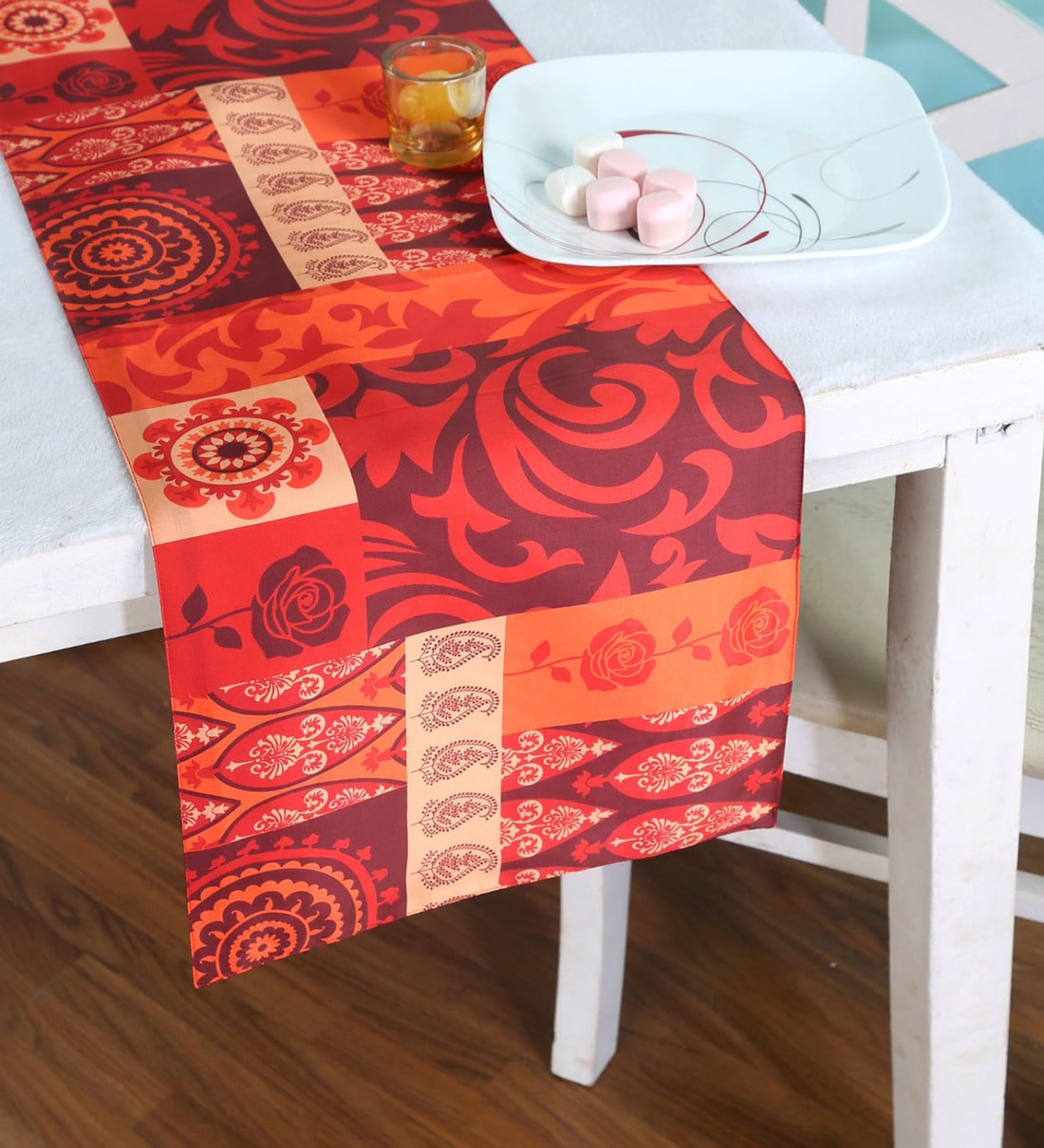 Buy Vivi (54x14) Red & Cream Silk Table Runner at 46% OFF by M K ...
