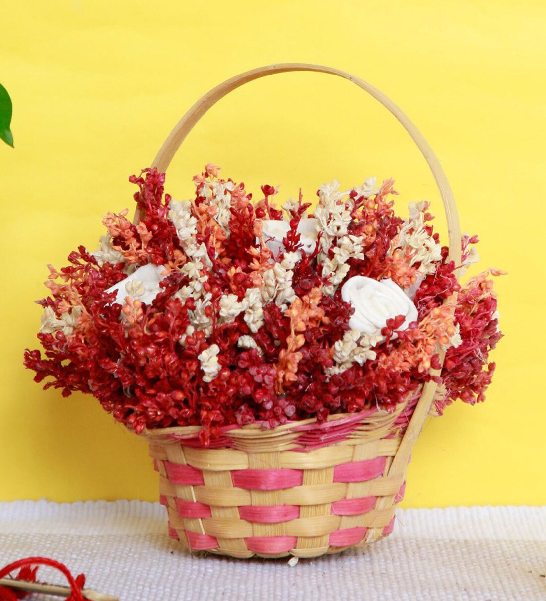 Buy Red Small Flower Basket With Handle Using Bamboo By Handzon at 31% ...
