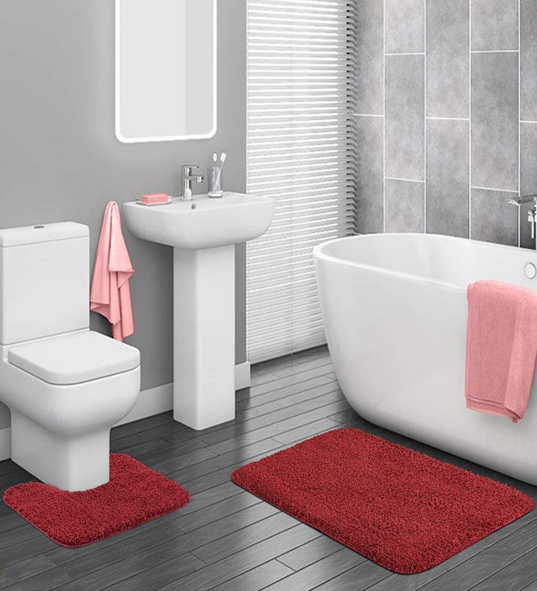 Buy Red Solid 100% Polyester AntiSkid Bathmat by Obsessions at 5% OFF ...