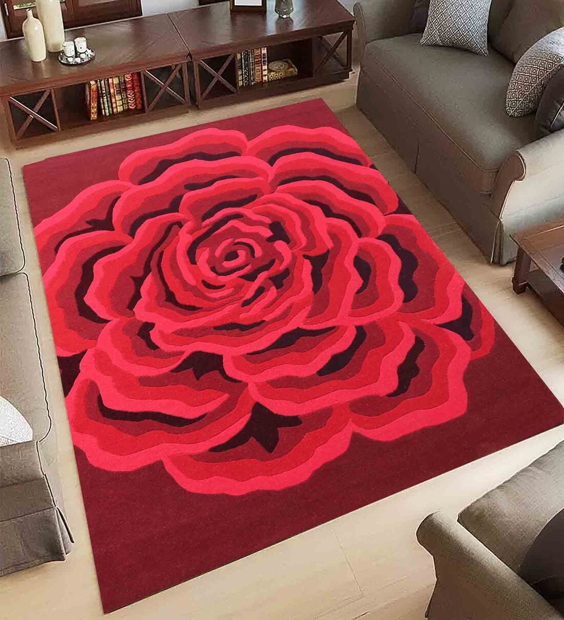 Buy Red Floral Wool 5 ft x 7 ft Hand Tufted Carpet at 40% OFF by CARPET ...