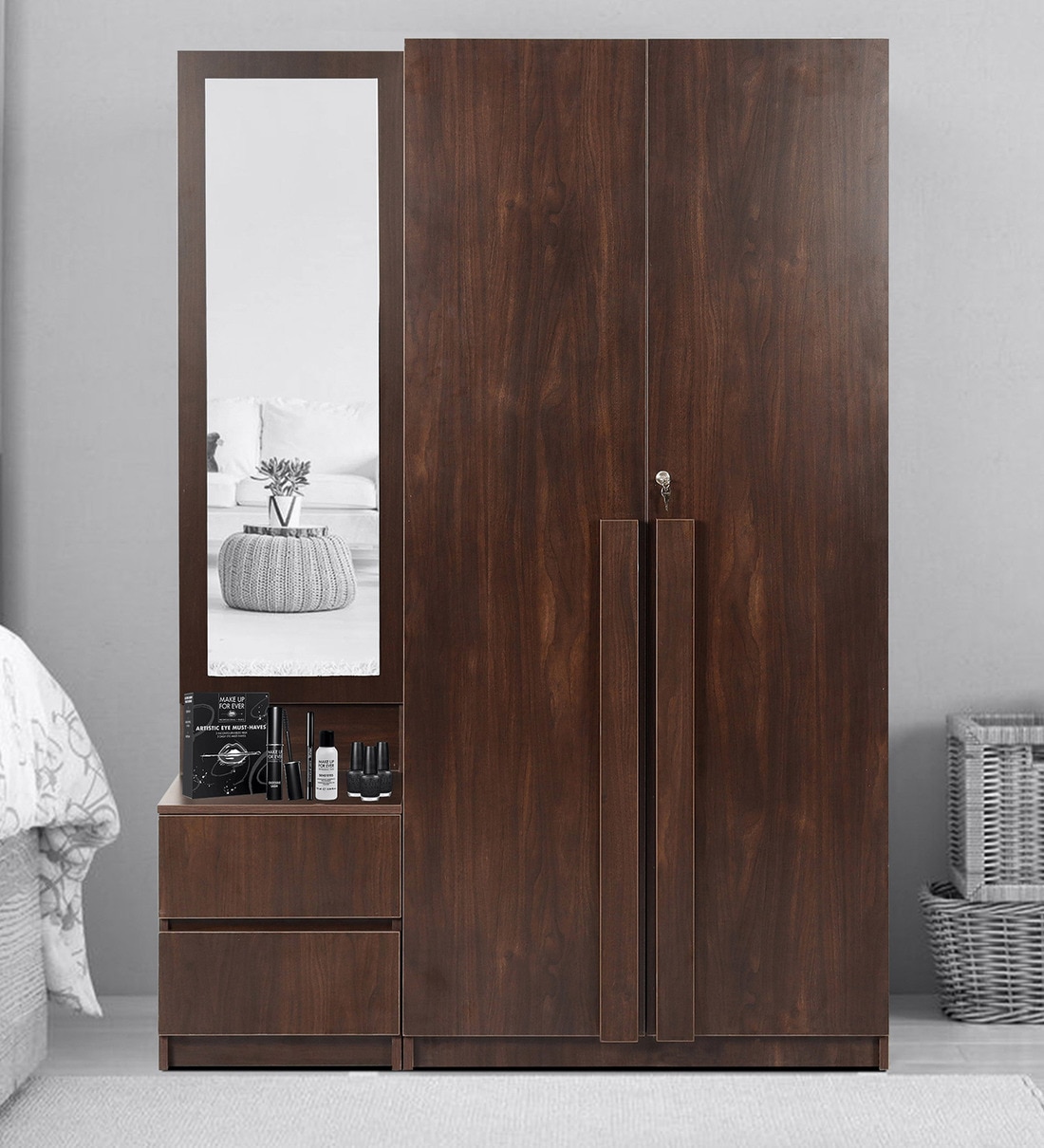 Buy Regal 2 Door Wardrobe With Dresser in Walnut Finish by Trevi ...