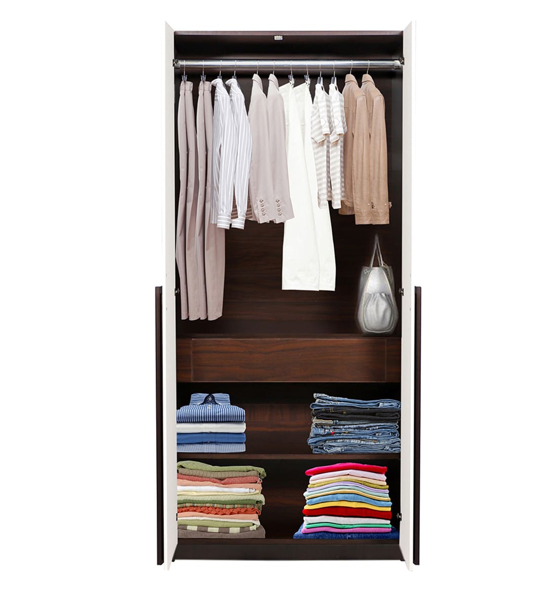 Buy Regal Deluxe 2 Door Wardrobe with Drawer in White & Walnut Colour ...