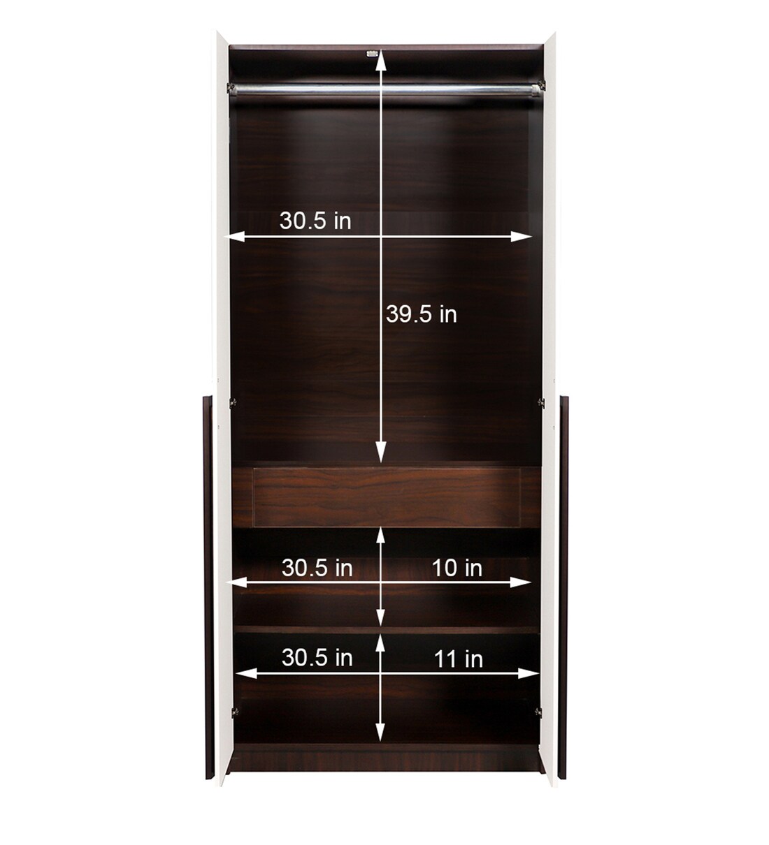 Buy Regal Deluxe 2 Door Wardrobe with Drawer in White & Walnut Colour ...