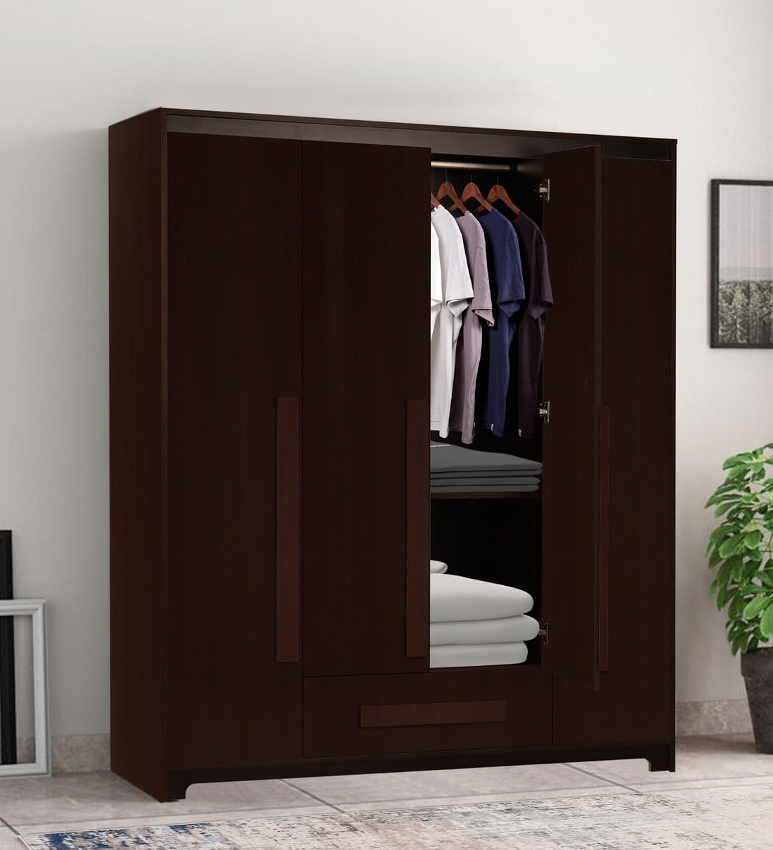 Buy Regal 4 Door Wardrobe in Walnut Finish with Drawer Storage at 30% ...