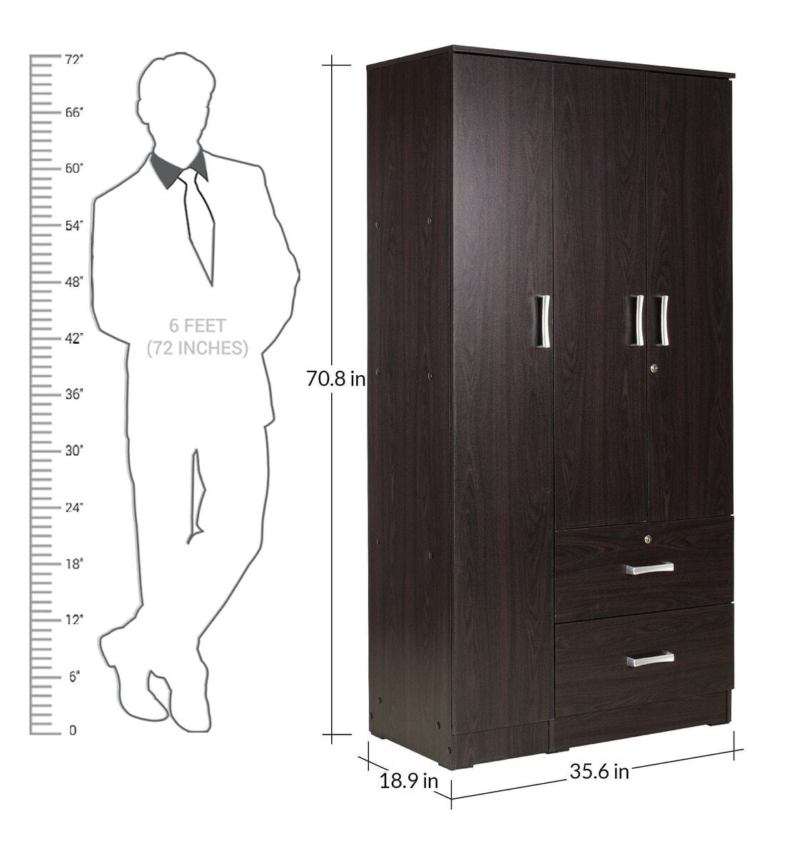 Buy Ren 3 Door Wardrobe With External Drawers In Wenge Finish By ...