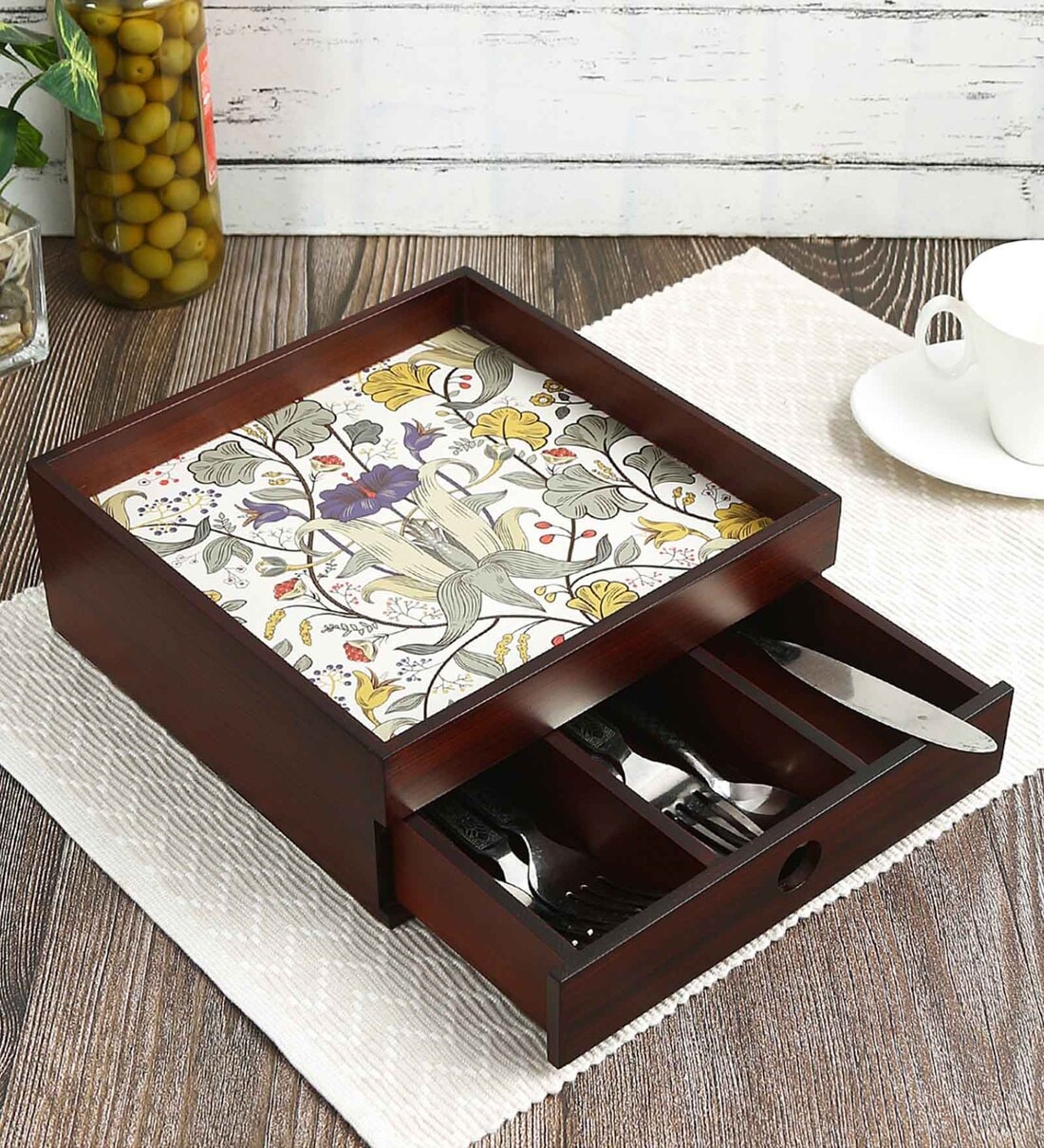 Buy Retro Hibiscus Brown MDF Wood Cutlery Holder at 23% OFF by ...