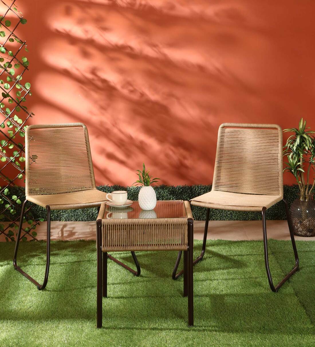 Buy Retro Metal Table and Chair Set in Beige Finish with 2 Chairs at 18% OFF by Advent ...