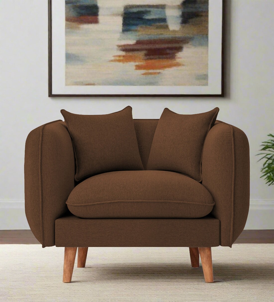 Buy Reva Fabric 1 Seater Sofa in Chestnut Brown Colour at 49% OFF by ...