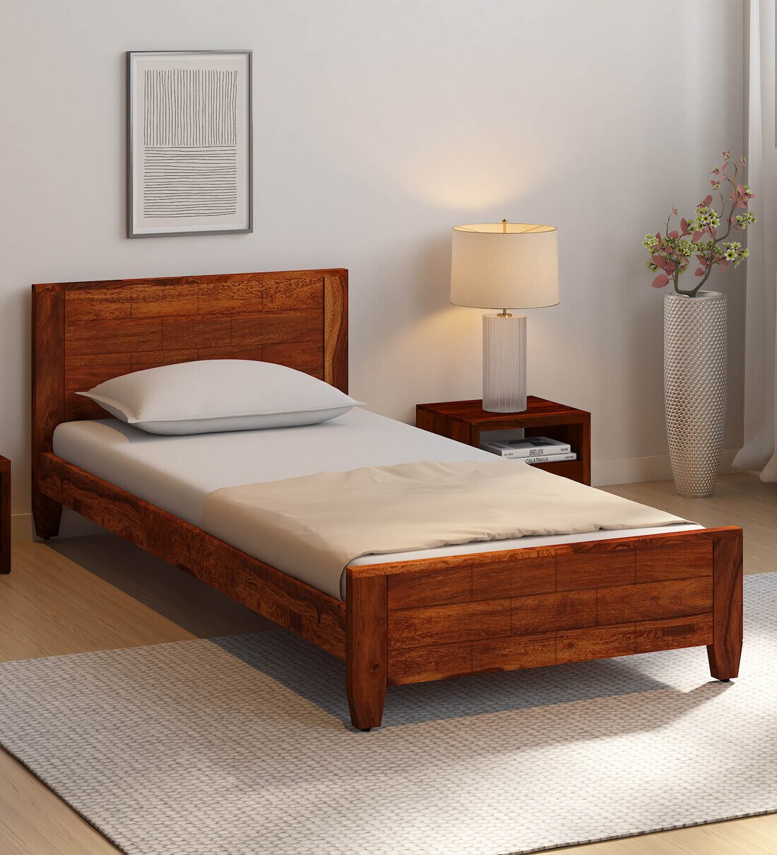 Buy Rezzan Sheesham Wood Single Bed In Honey Oak Finish at 3% OFF by ...