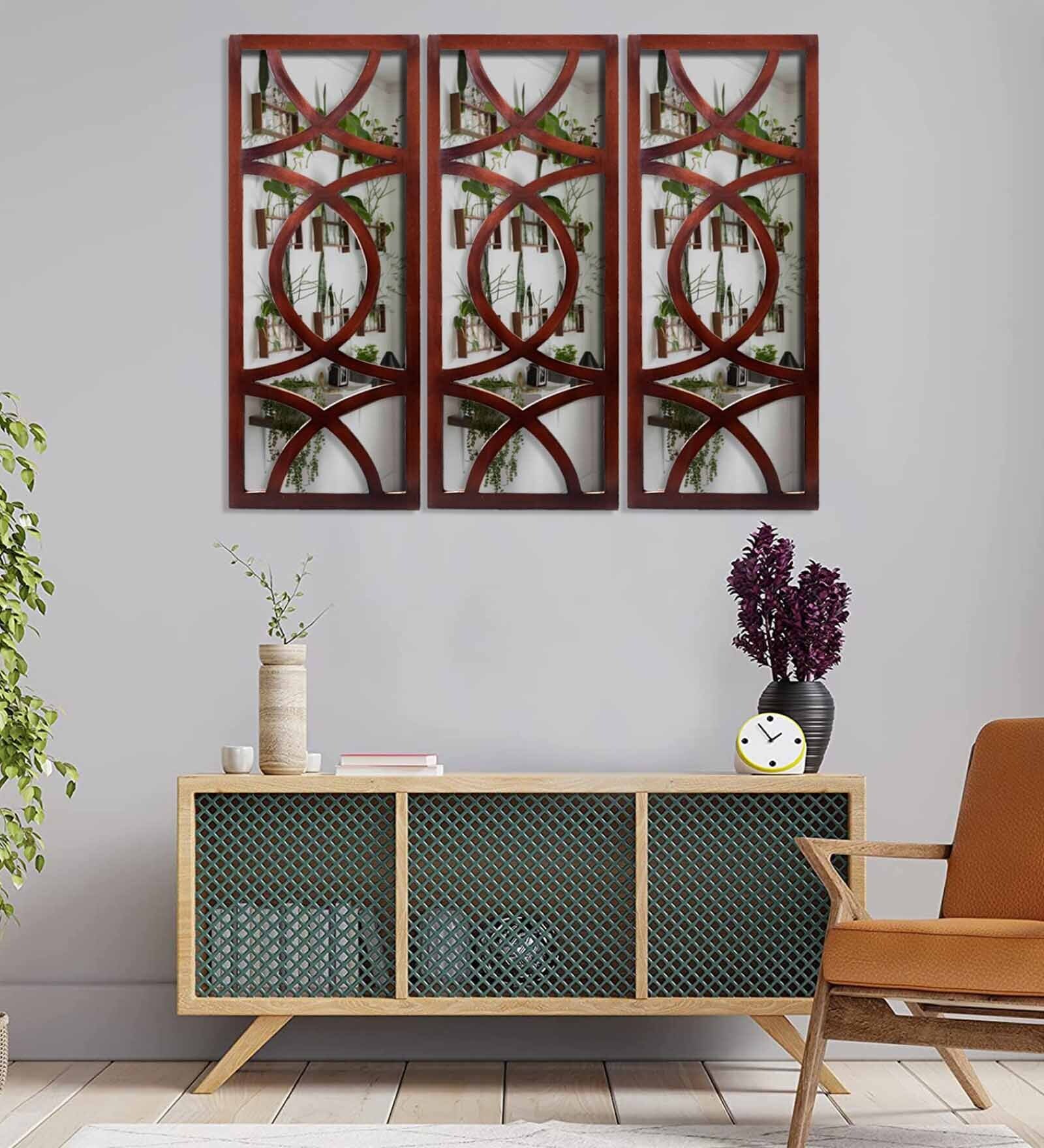 Buy Recta MDF Wall Panel Mirror in Walnut Colour by Timberly Online ...