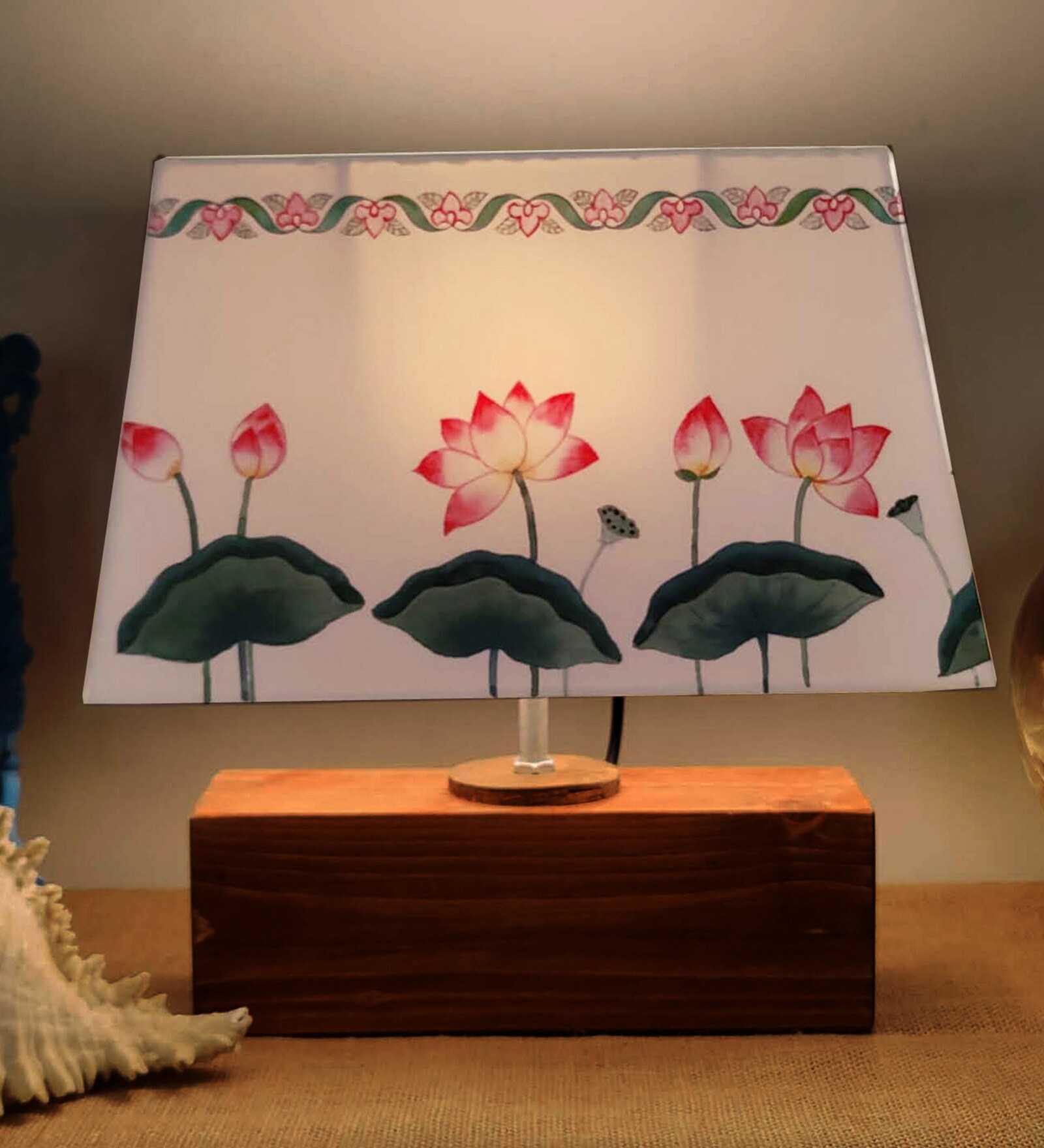 Buy Rectangle White Polyester Shade Table Lamp with Wood Base by ...