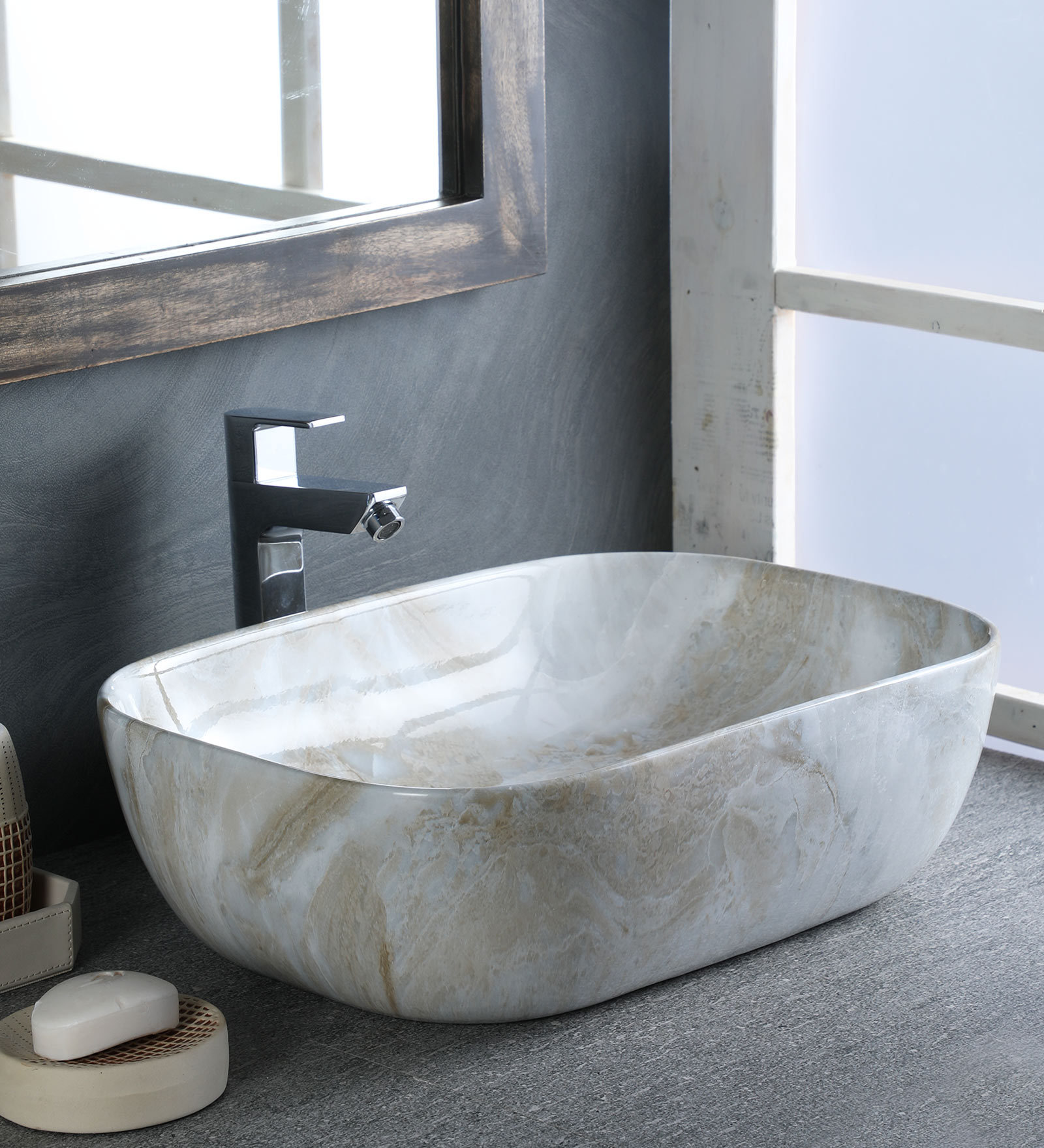Buy Rectangular Shape Ceramic Ivory Counter Top Wash Basin(L: 18, W: 14 ...