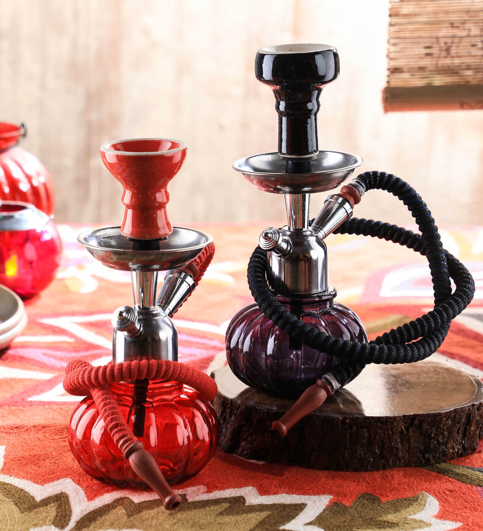 Buy Red & Black 24 cm Metal Table Hookah set of 2 by Frestol Online ...