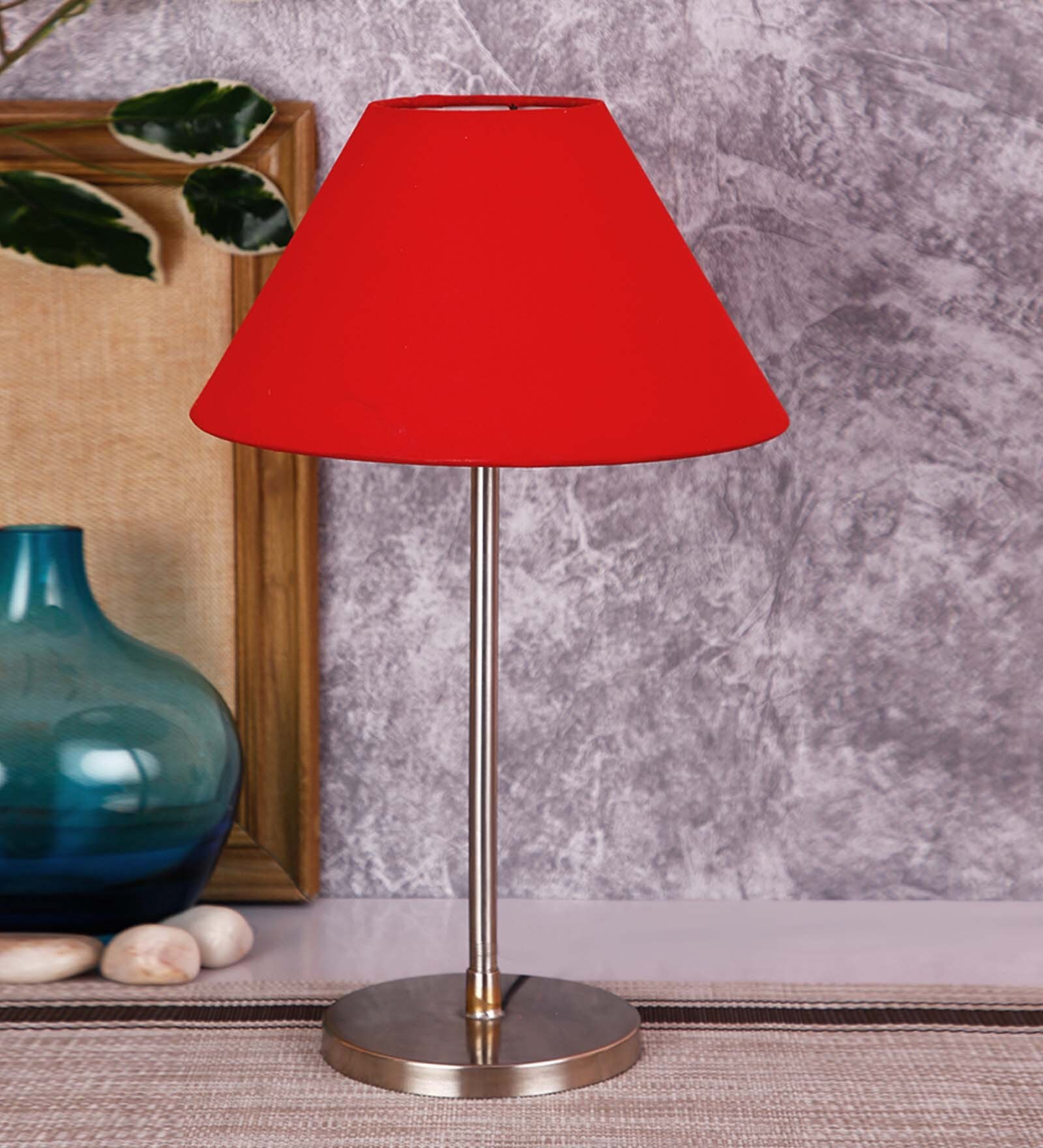 Buy Red Cotton Shade Country Table Lamp With Steel Base at 53% OFF by ...
