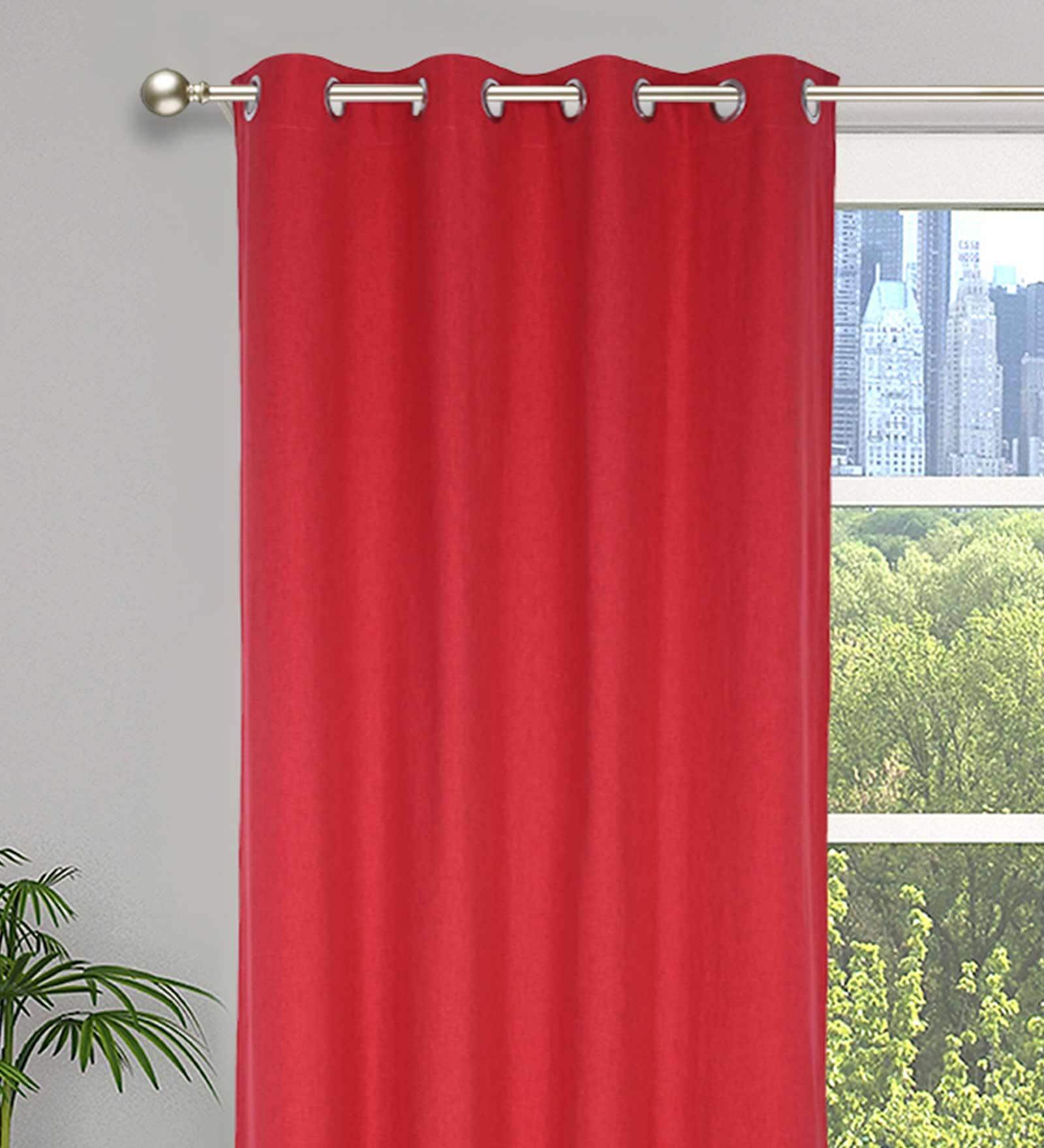 Buy Red Solid Cotton Blend 7 Ft Light Filtering Eyelet Door Curtain at ...
