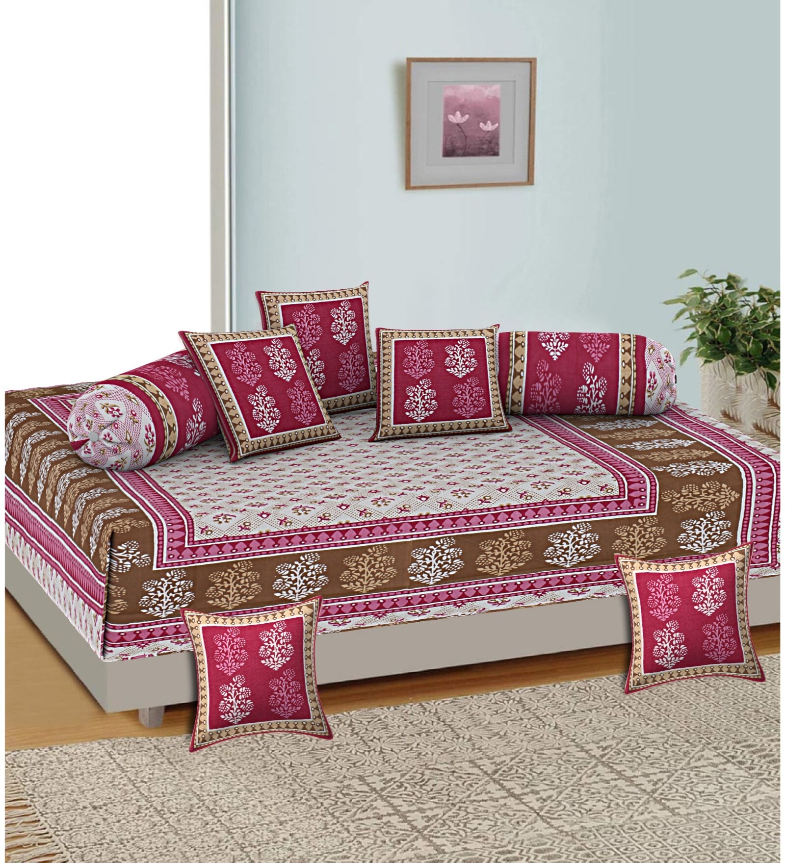 Buy Red 180 TC 100% Cotton (Set of 8) Pieces Diwan Set at 40% OFF by AJ ...