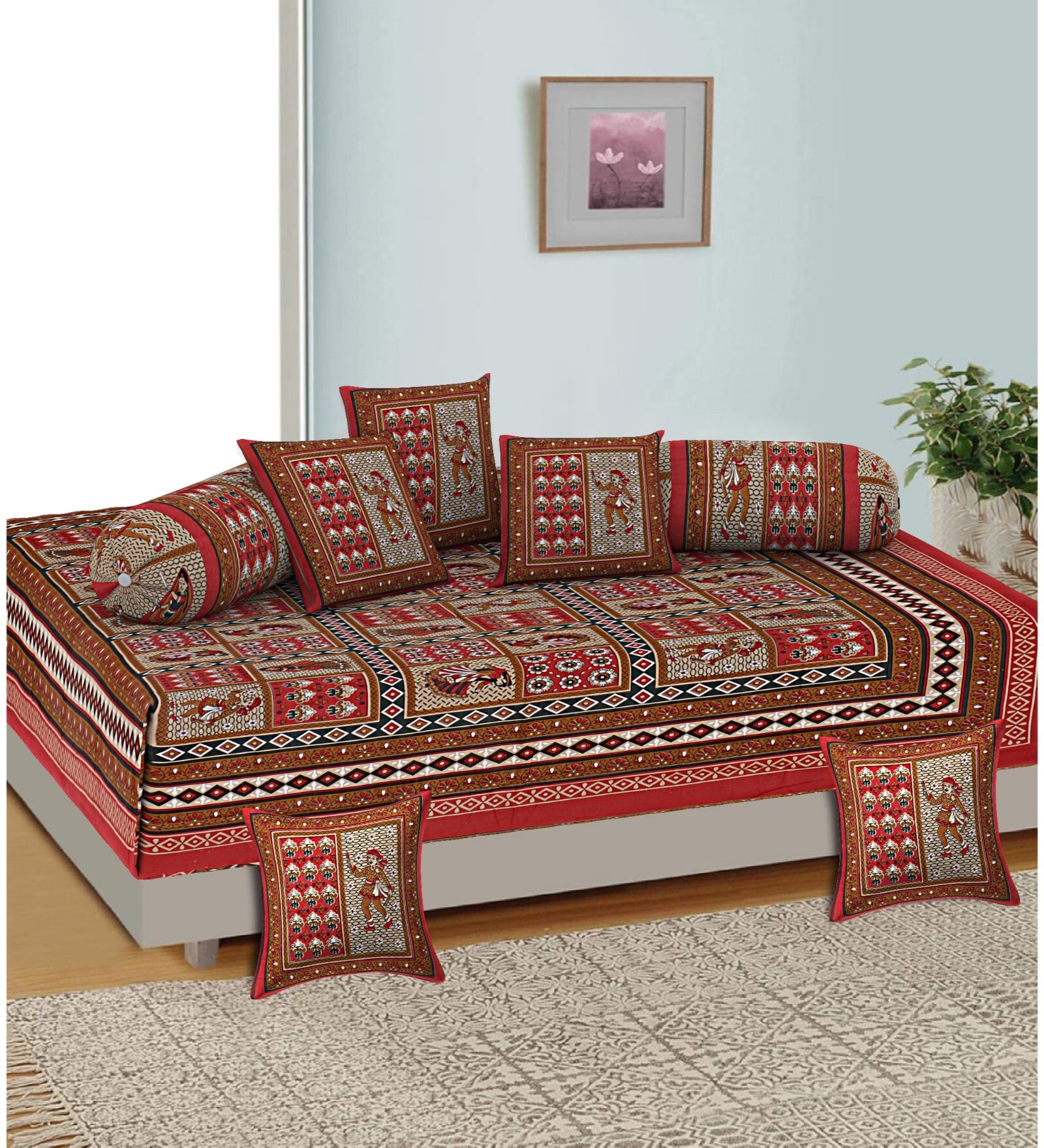 Buy Red 180 TC 100% Cotton (Set of 8) Pieces Diwan Set at 40% OFF by AJ ...
