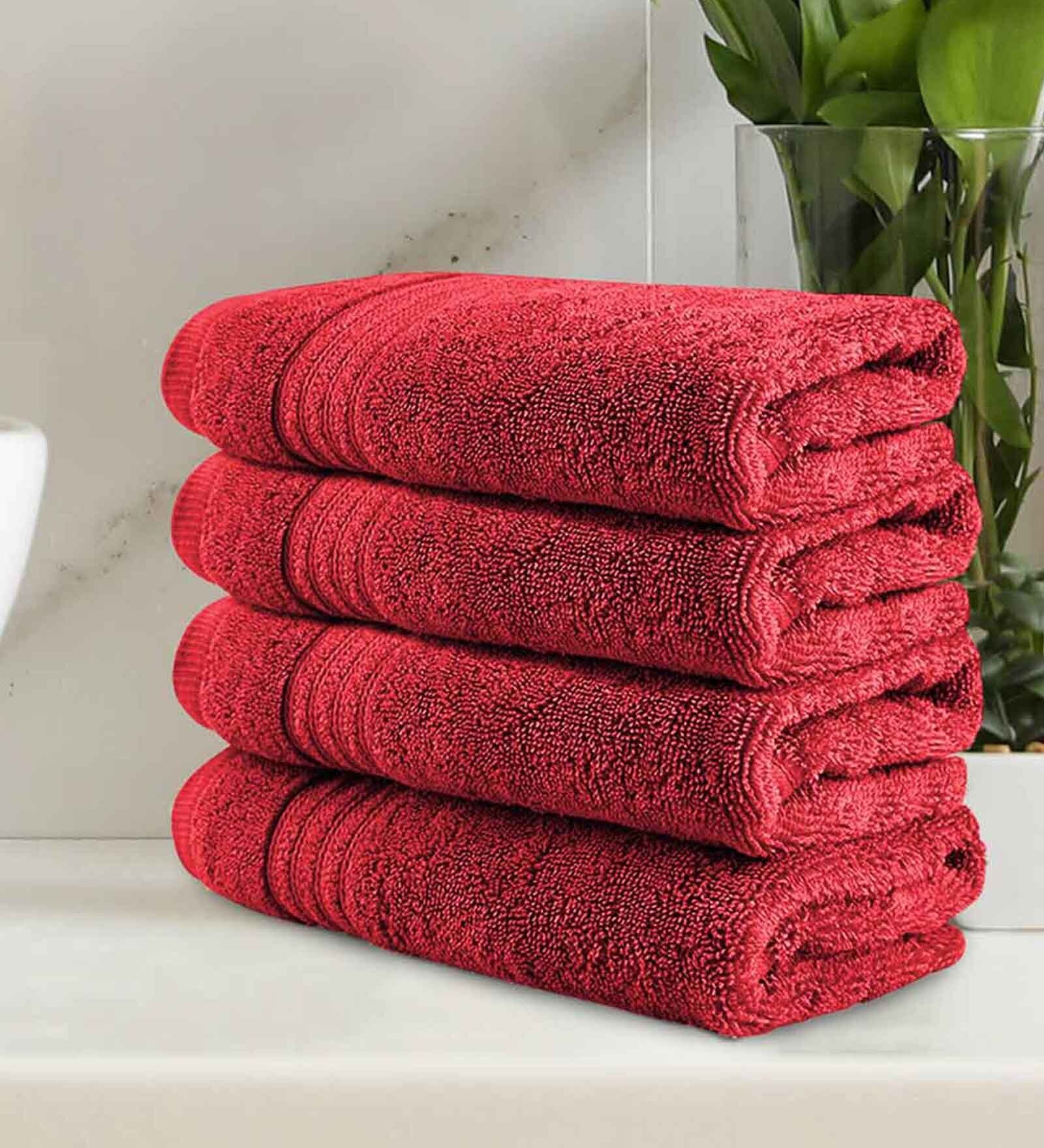 Buy Red Solid 550 GSM Cotton Hand Towels (Set of 4) by Trident at 21% ...