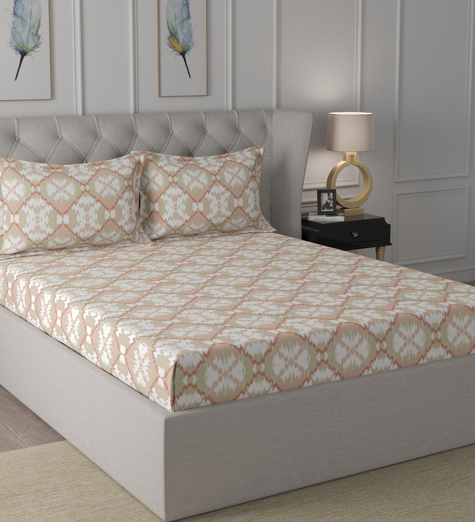 Buy Red Abstract 200 TC 100% Cotton Double Bed Sheet With 2 Pillow ...