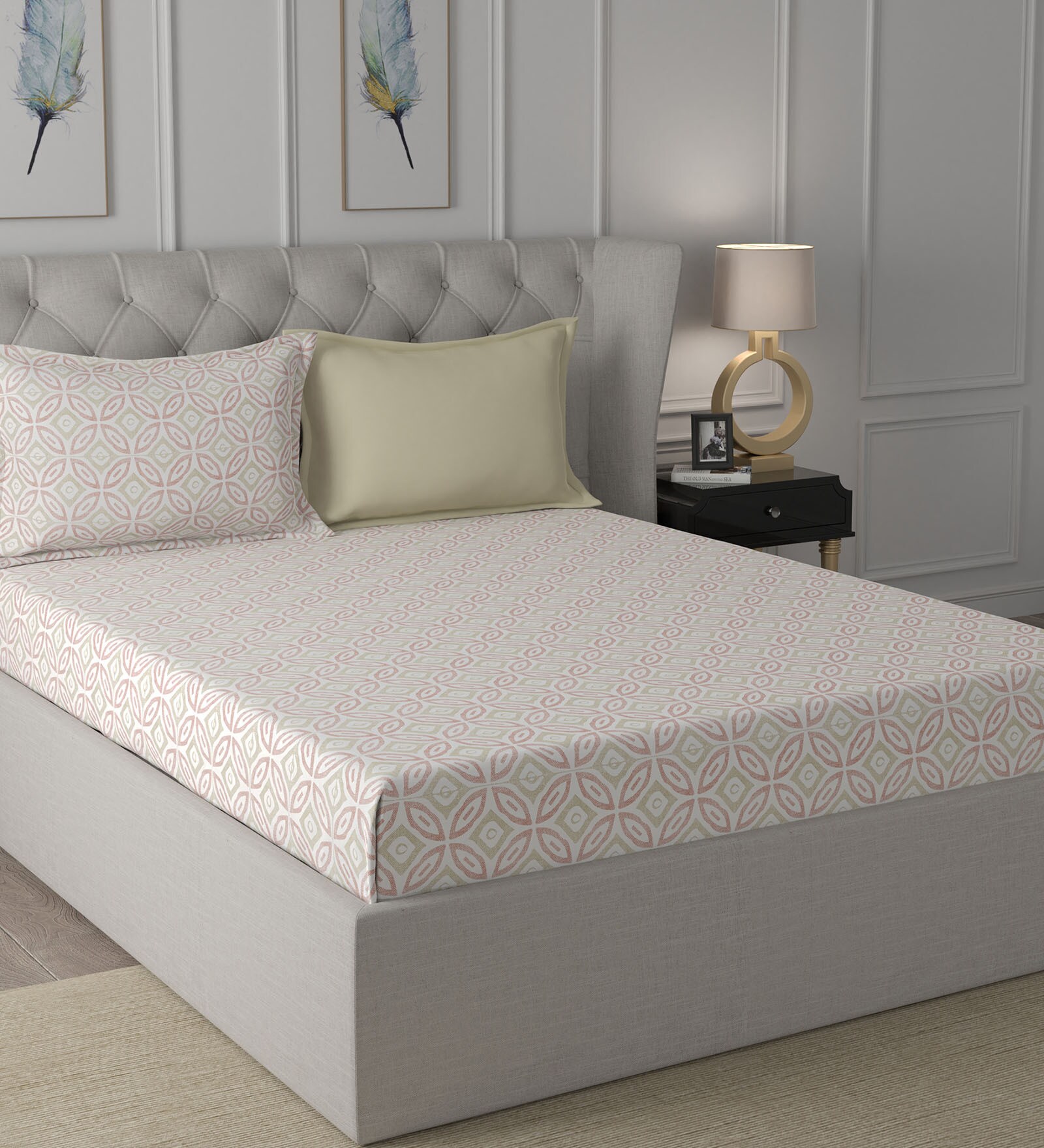 Buy Red Abstract 200 TC 100% Cotton King Bed Sheet With 2 Pillow Covers ...