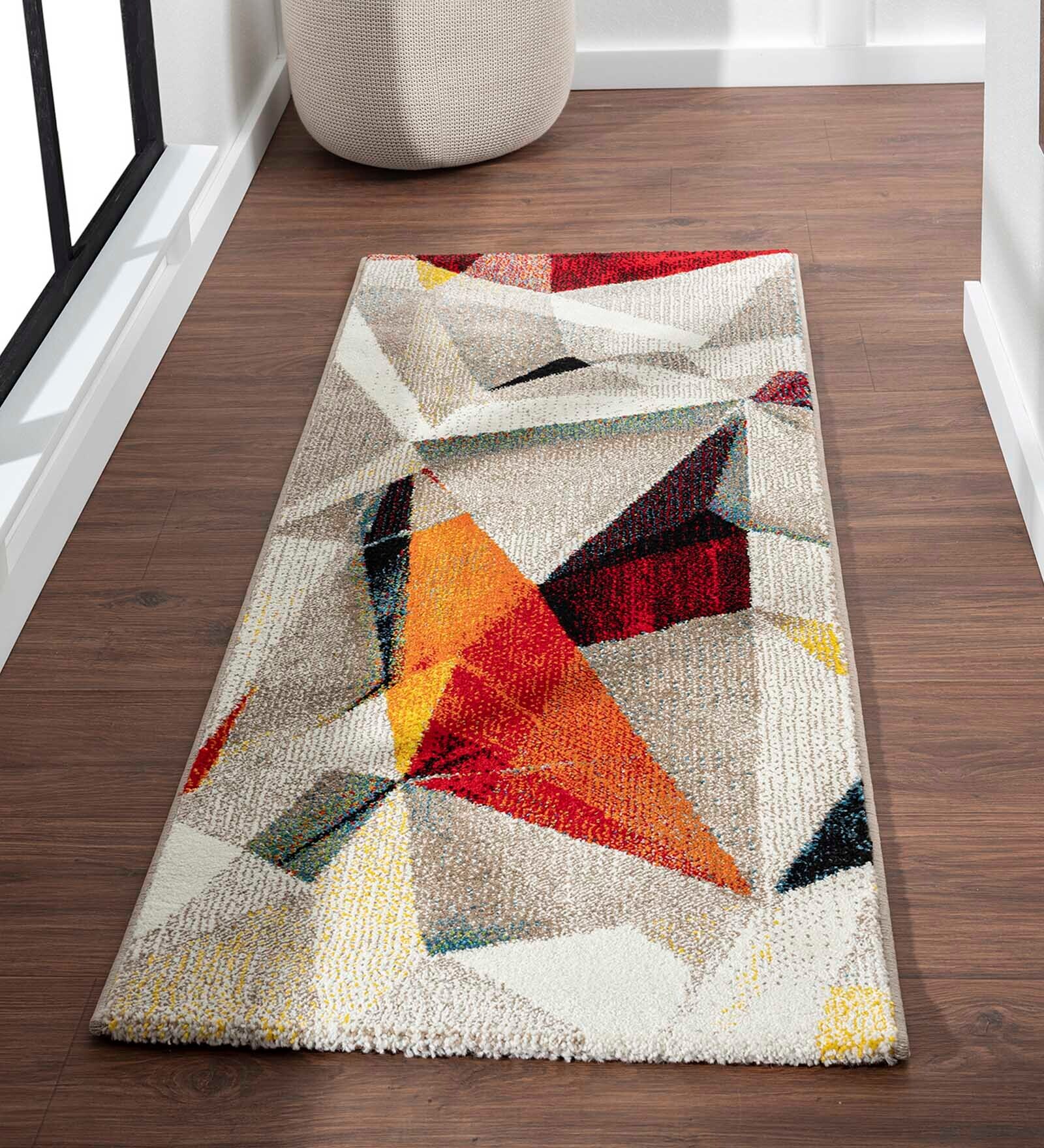 Buy Red Abstract Polypropylene 59x24 Inches Machine Made Floor Runner ...