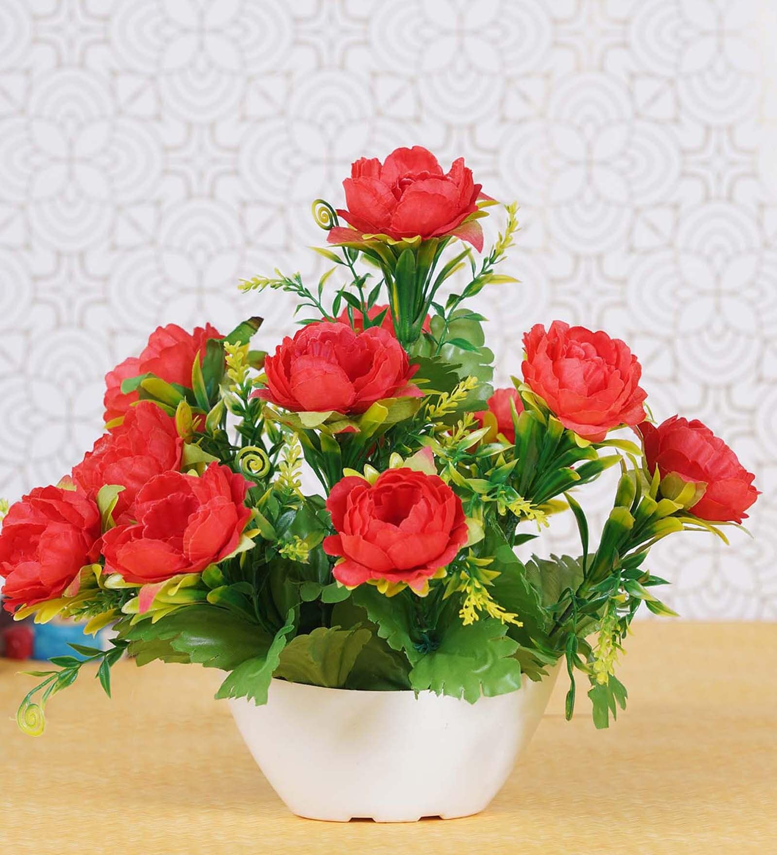 Buy Fabric & Plastic Waze Red With Pot Artificial Plant at 29% OFF by ...