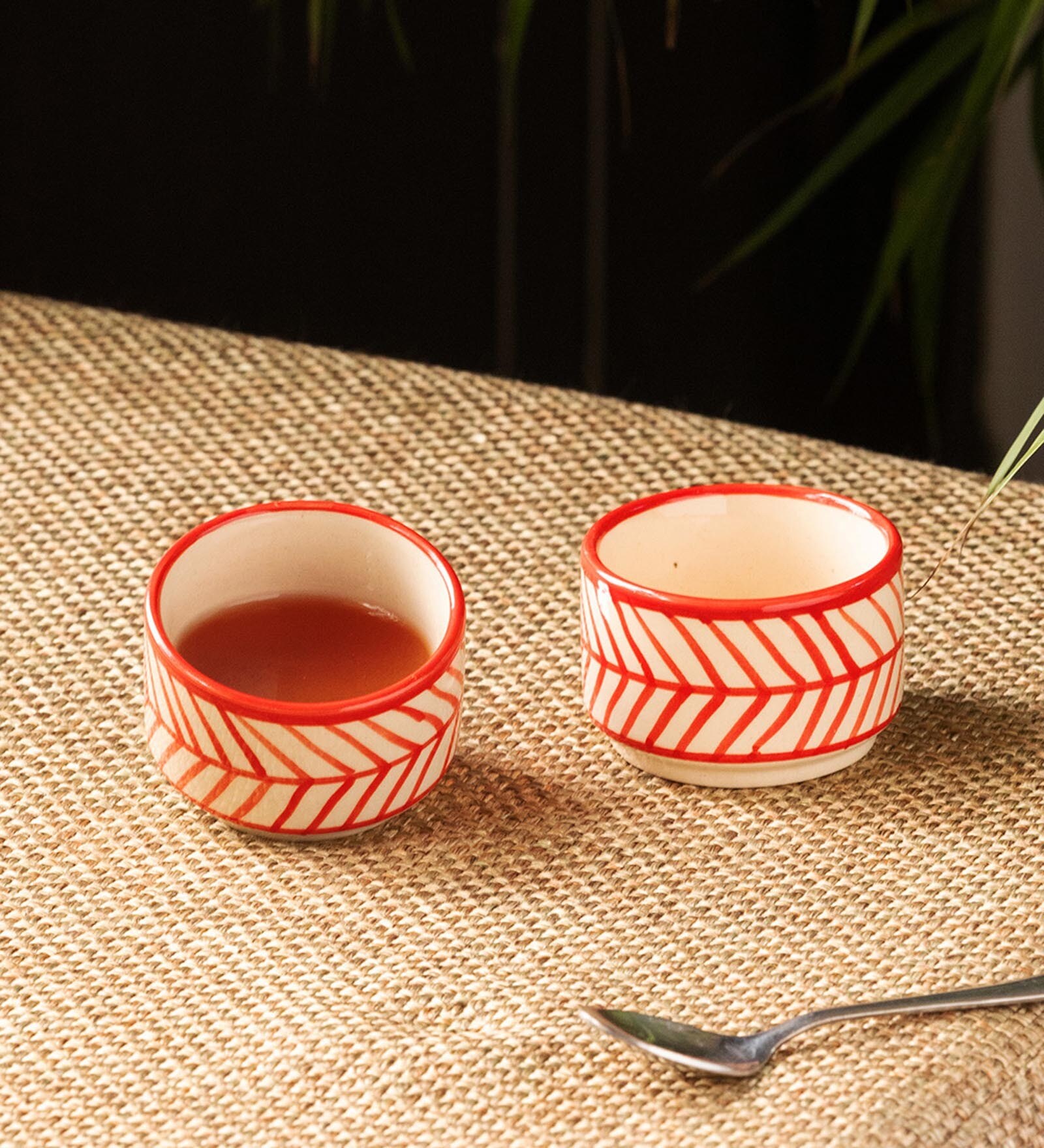 Buy Chevrons 60ml Red & White Ceramic (Set of 2) Dip Bowl at 49% OFF by ExclusiveLane | Pepperfry