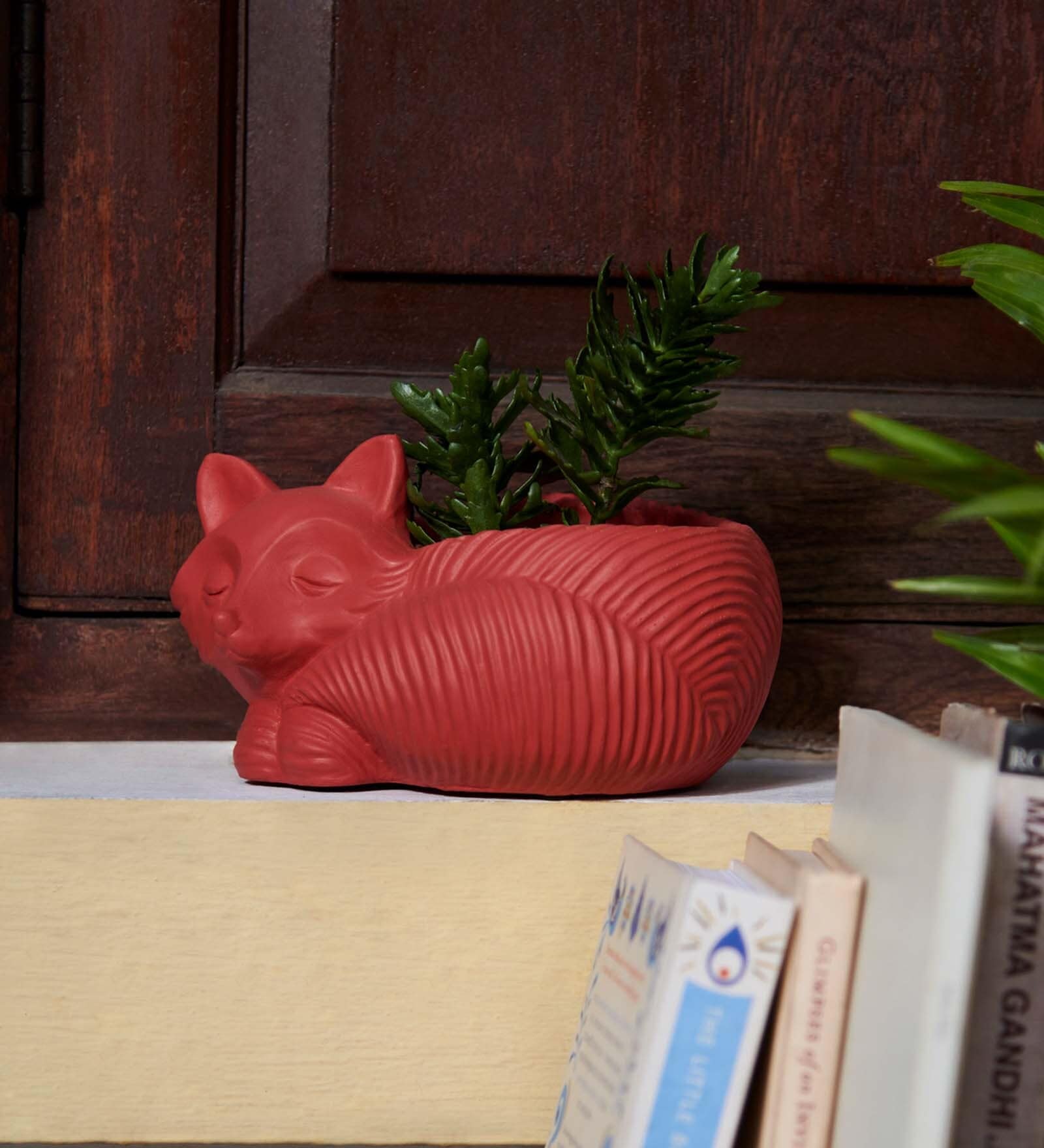 Buy Red Concrete Resting Fox Desk Pot Planter by Chumbak at 4% OFF by ...