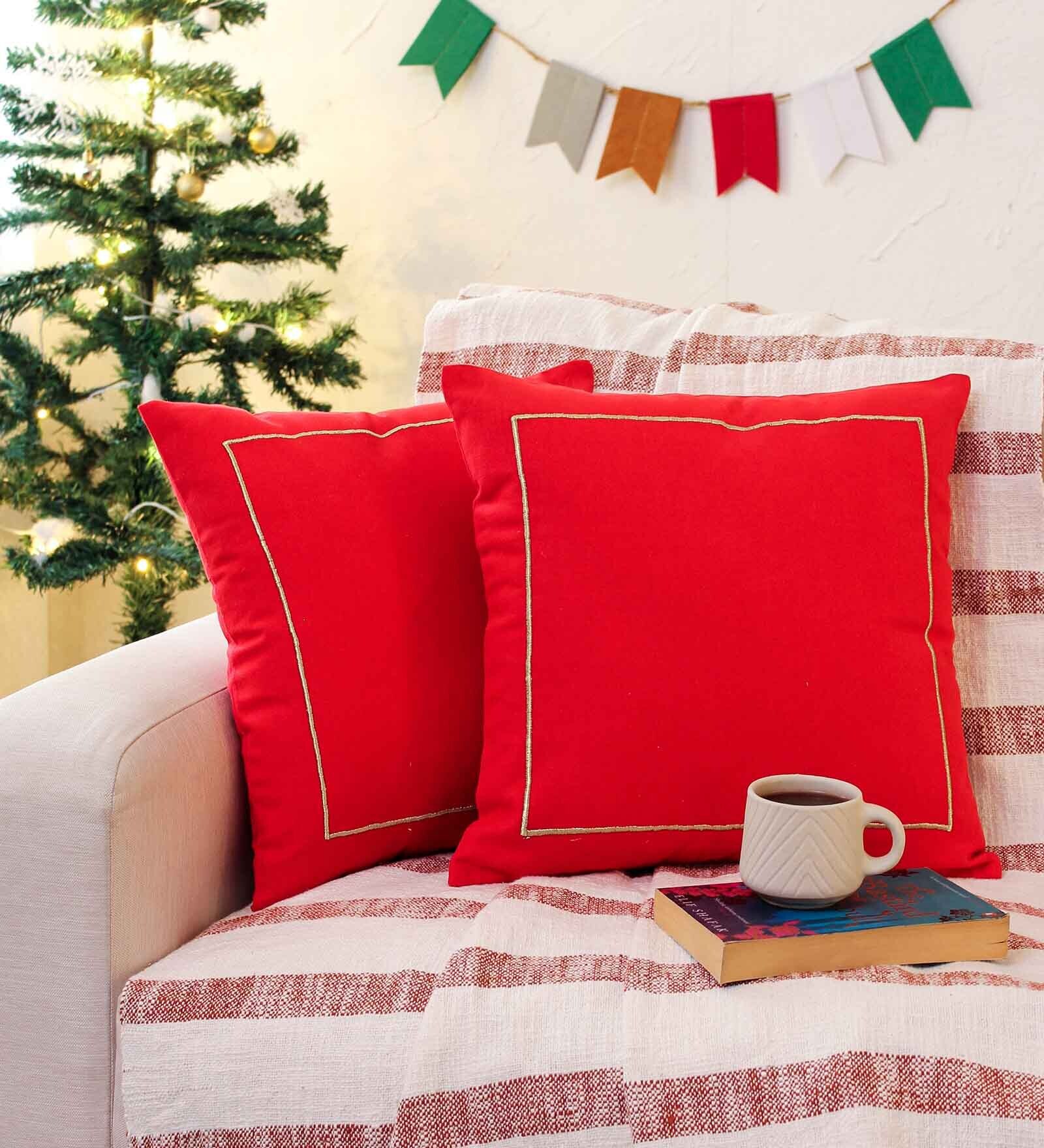 Buy Red Cotton Solid 16x16 inches Cushion Covers (1 Pc) at 100% OFF by ...