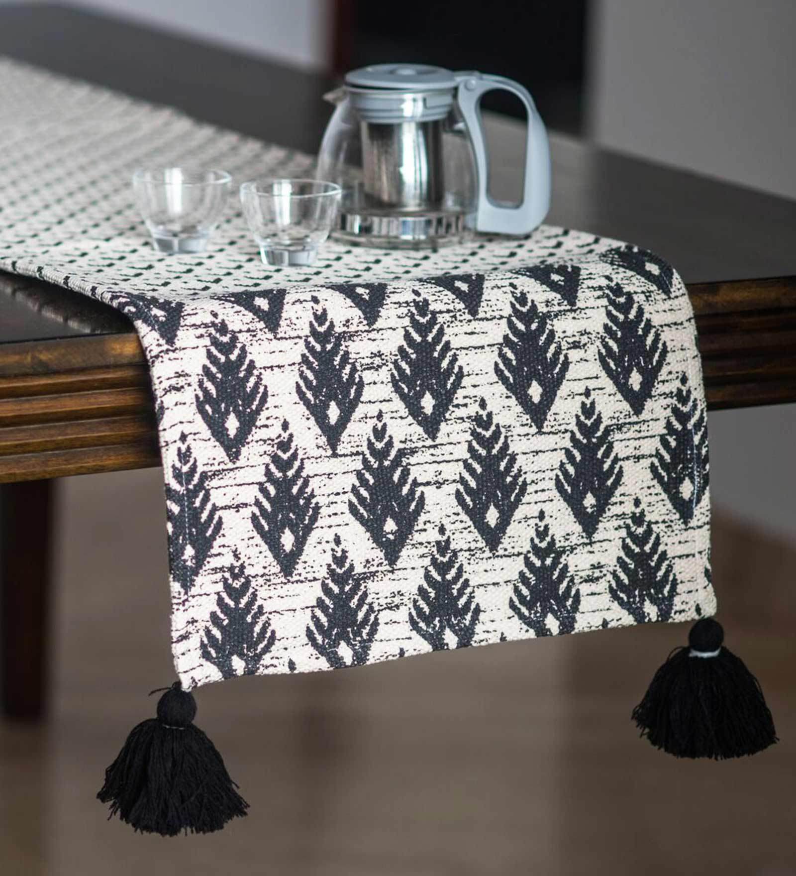 Buy Abstract Pattern Black Cotton 72X16 Inches Table Runner By Ode ...