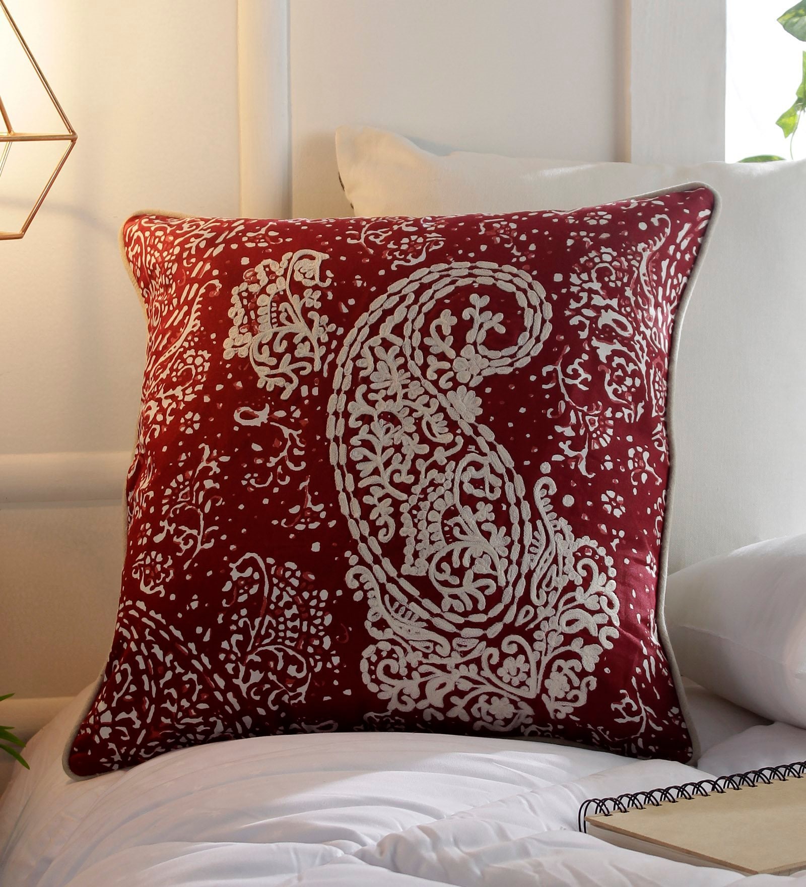 Buy Traditional Pattern Cotton Red Cushion Cover 18 x 18 inches by ...