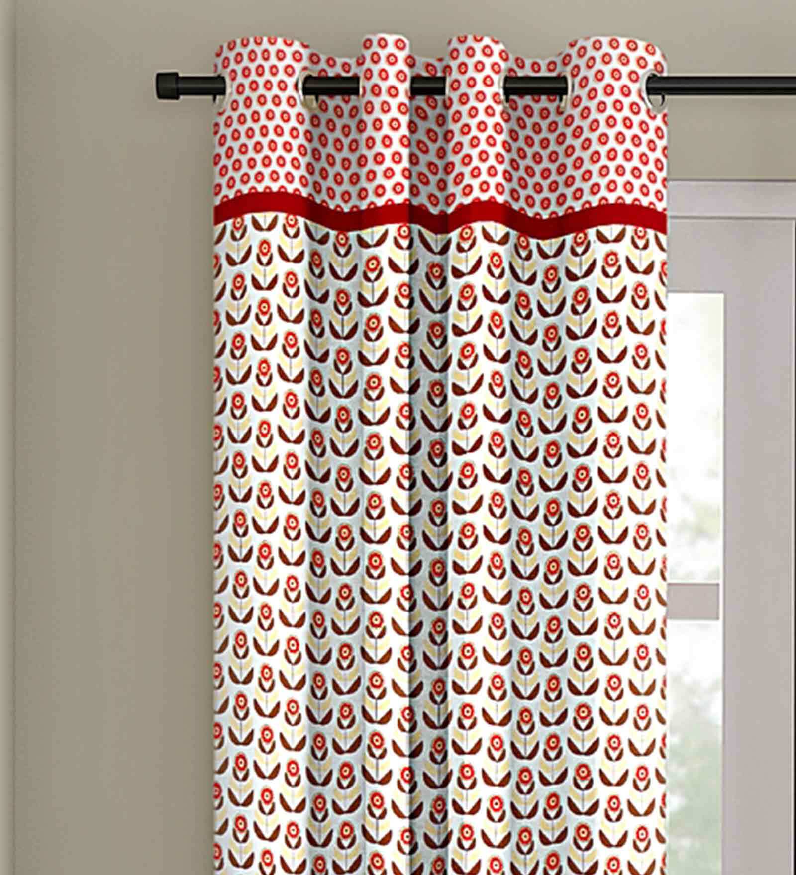 Buy Red Floral Cotton 9 Ft Blackout Eyelet Door Curtain by BLANC9 ...