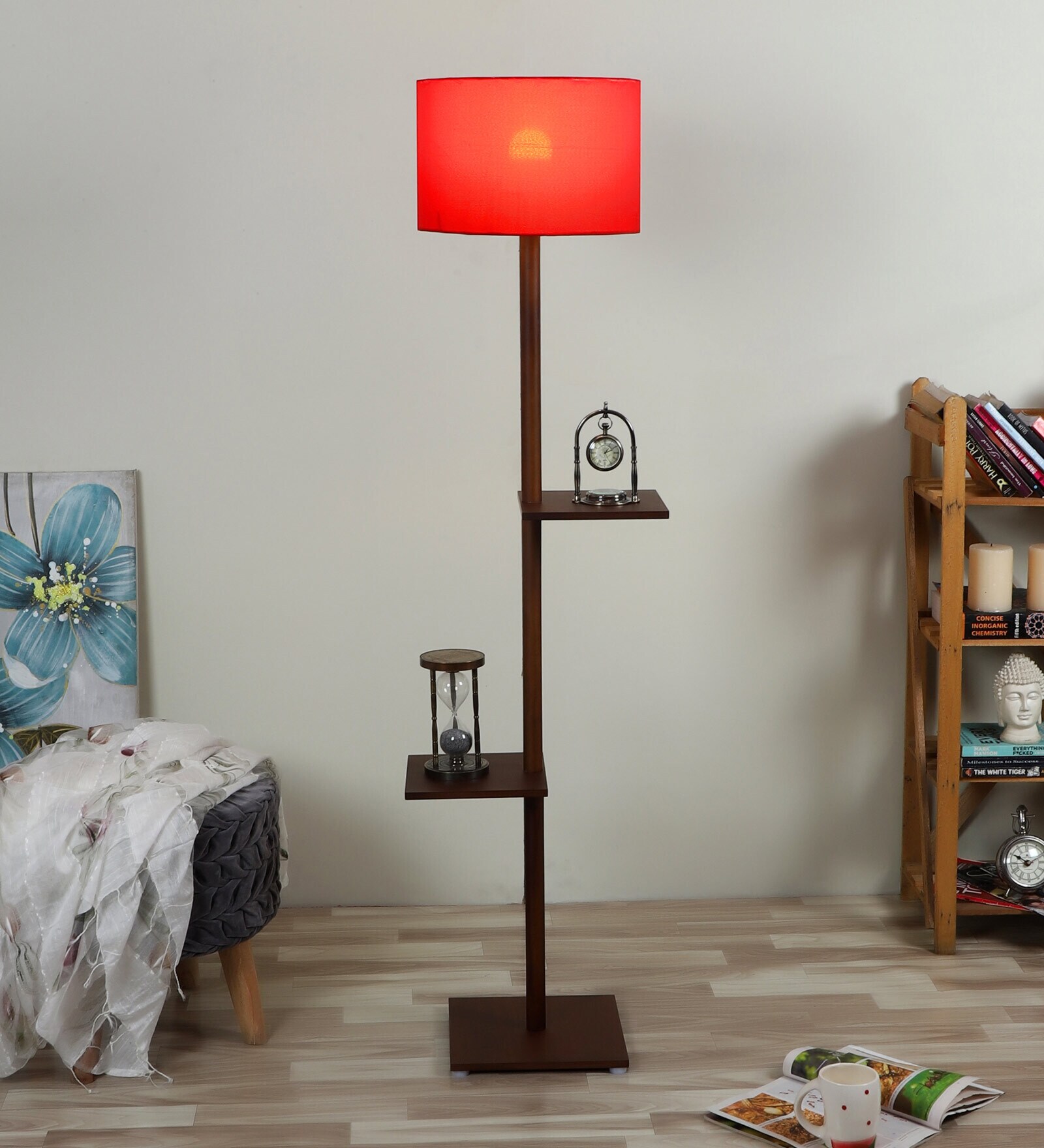 Buy Red Cotton Shade Shelf Floor Lamp with Walnut Base at 40% OFF by ...