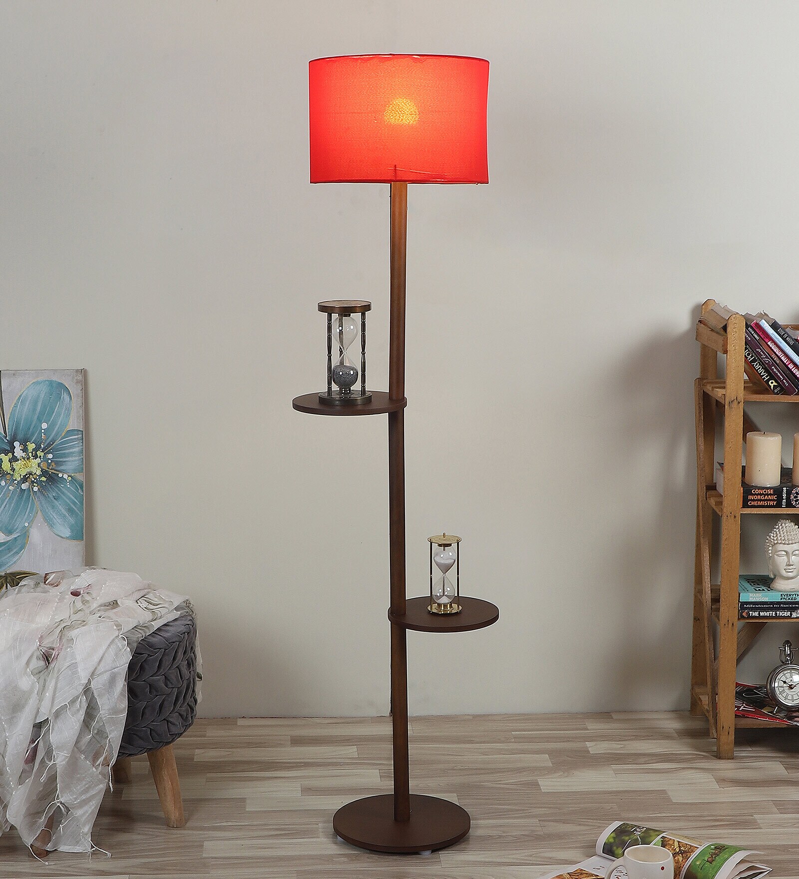 Buy Red Cotton Shade Shelf Floor Lamp with Walnut Base at 32% OFF by ...